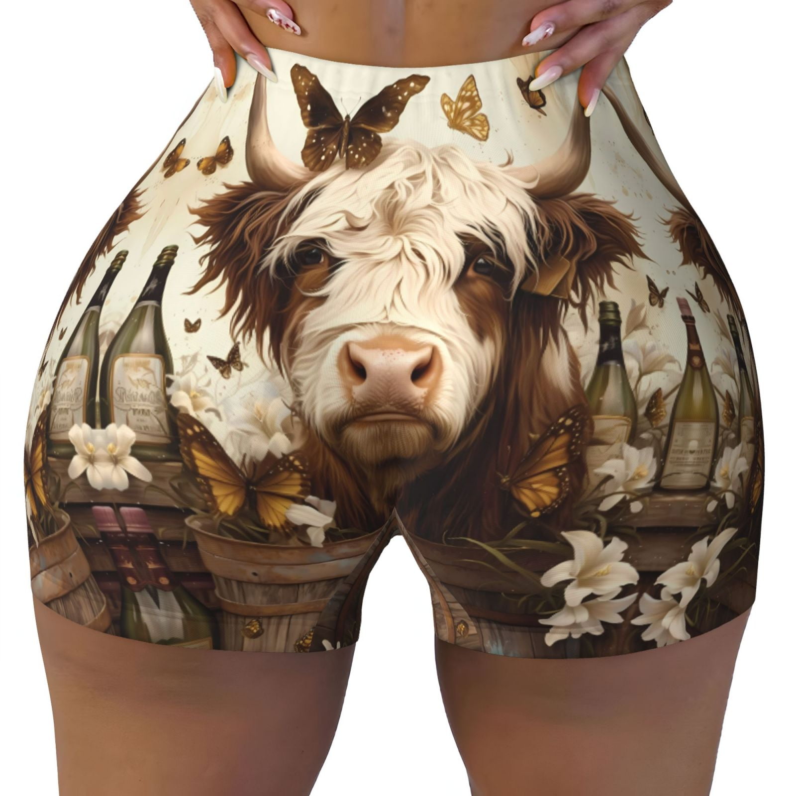 Workout Shorts for Women Butterfly Cow Barrel Soft Biker Shorts, High ...