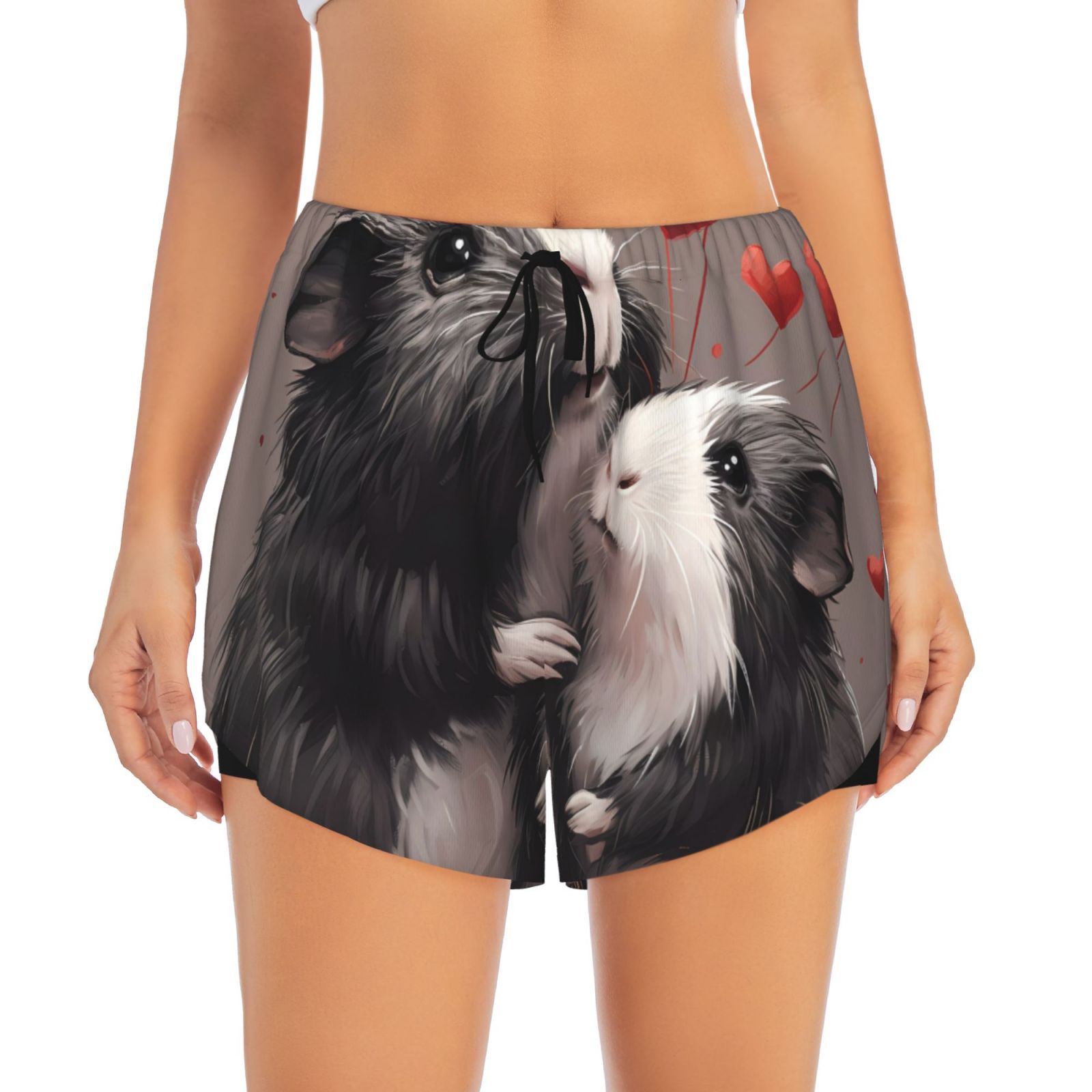 Workout Shorts for Women - Heart Guinea Pig Couple 2 in 1 with Pocket ...