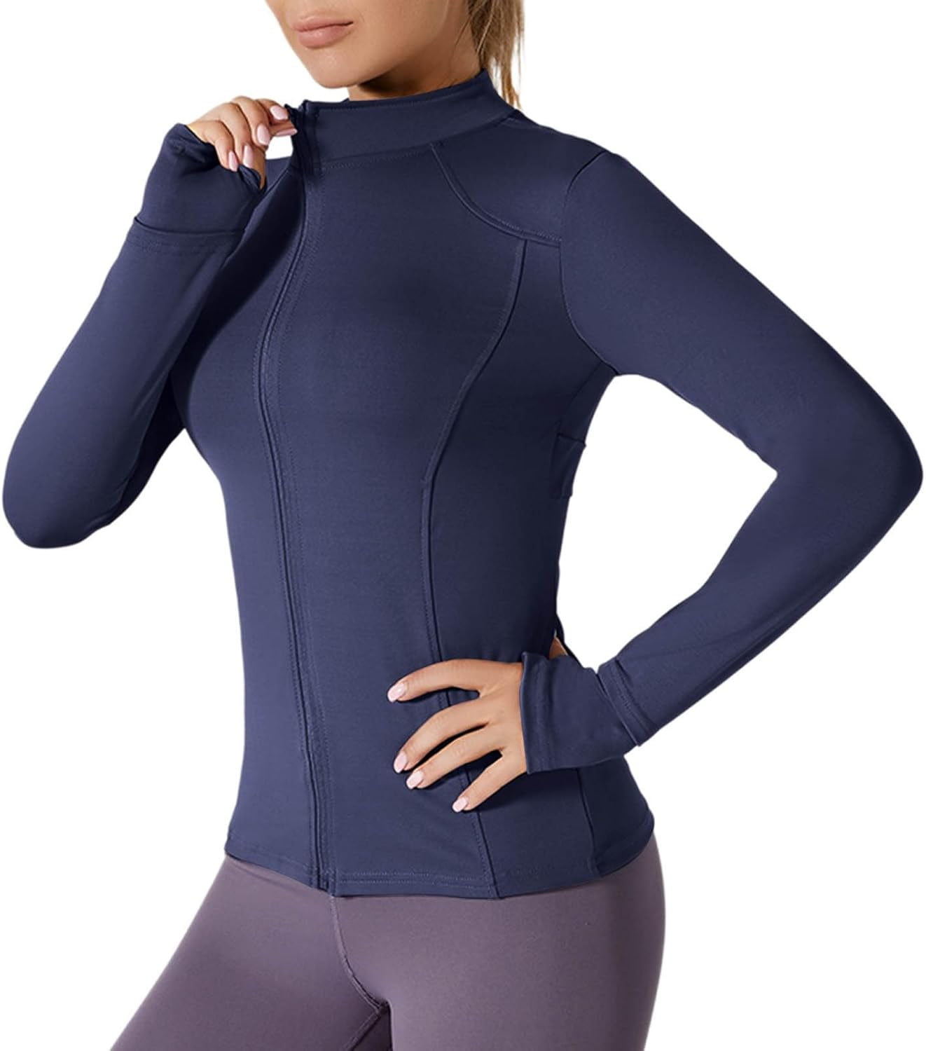 Workout Sun Protection Jacket for Women Slim Fit Long Sleeve Zip Front High Collar Cooling Top ...