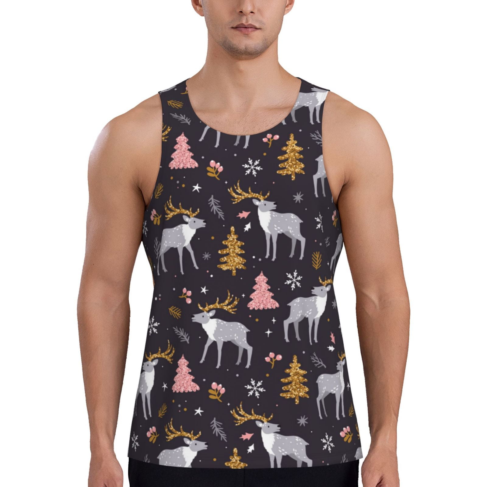 Workout Tank Tops Men, Cartoon Cute Elk Deer Christmas Quick Dry ...