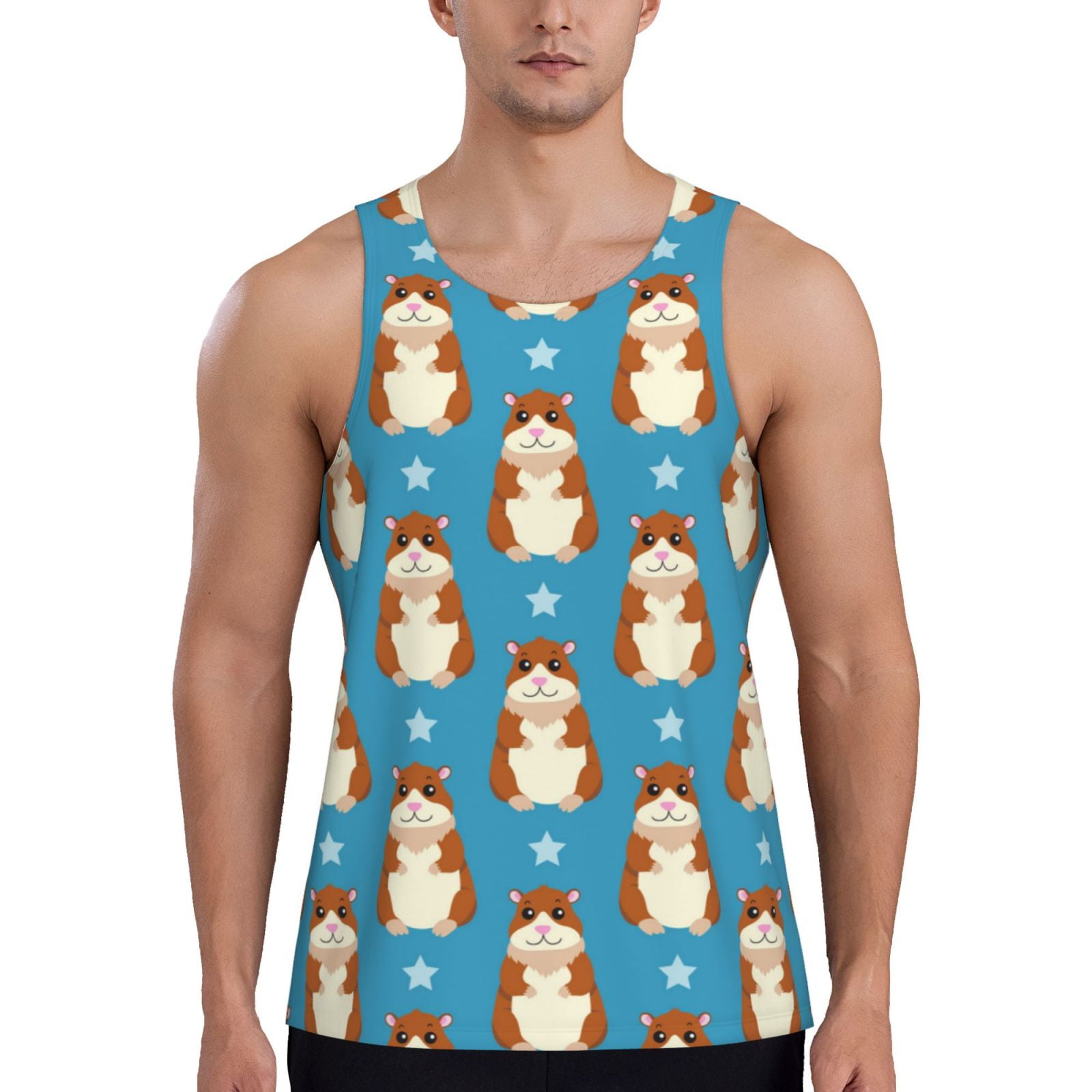Workout Tank Tops Men, Cartoon Cute Hamster Blue Stars Quick Dry ...