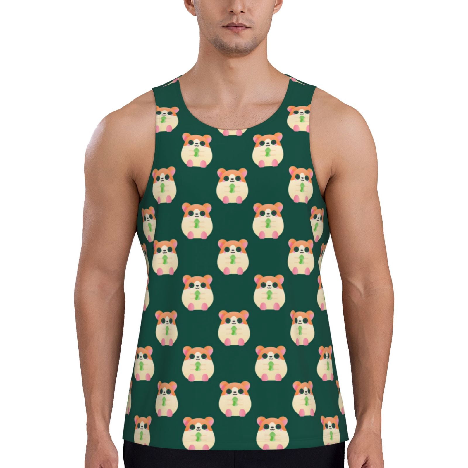 Workout Tank Tops Men, Cartoon Cute Hamster Green Quick Dry Sleeveless ...
