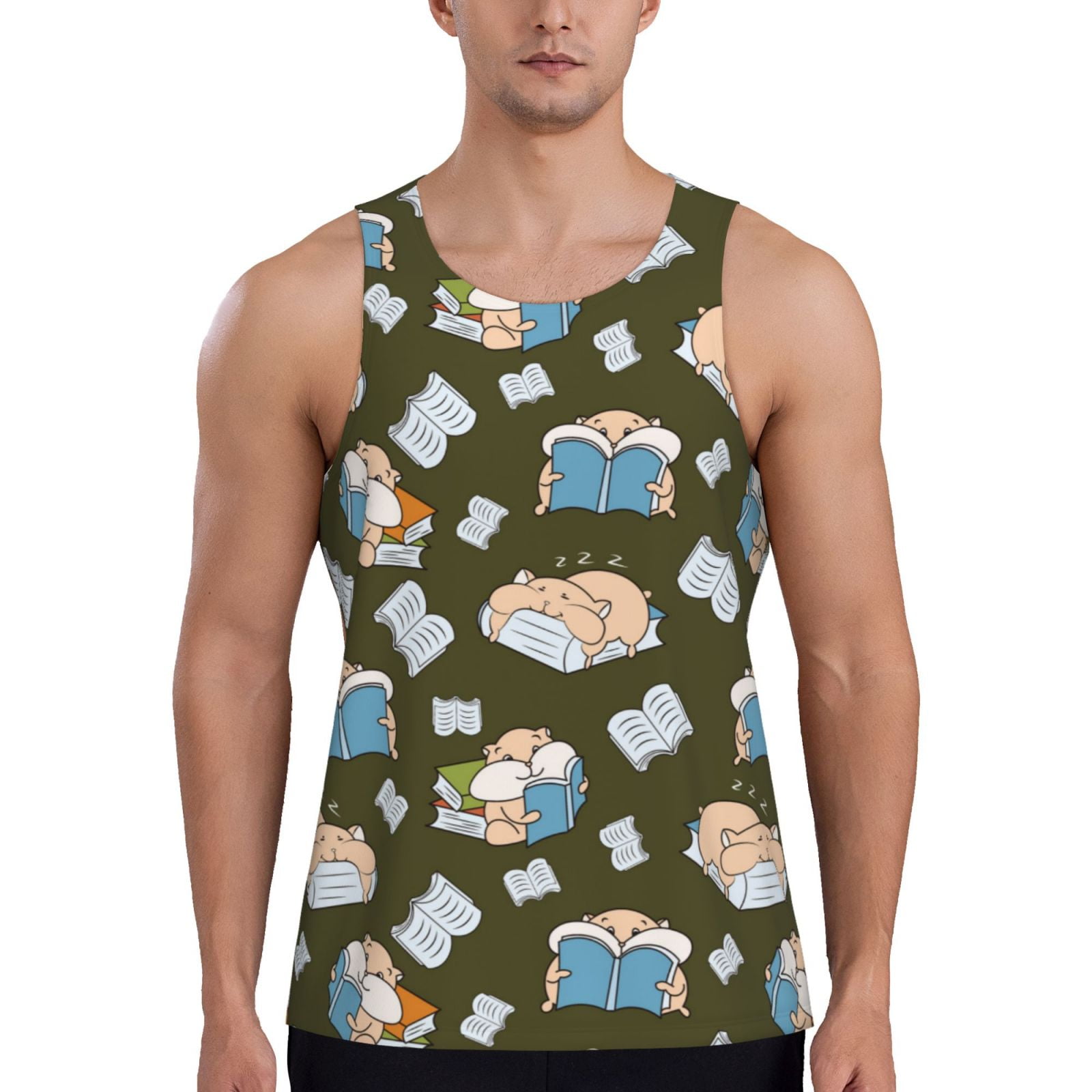 Workout Tank Tops Men, Cartoon Cute Hamster Reading Quick Dry ...