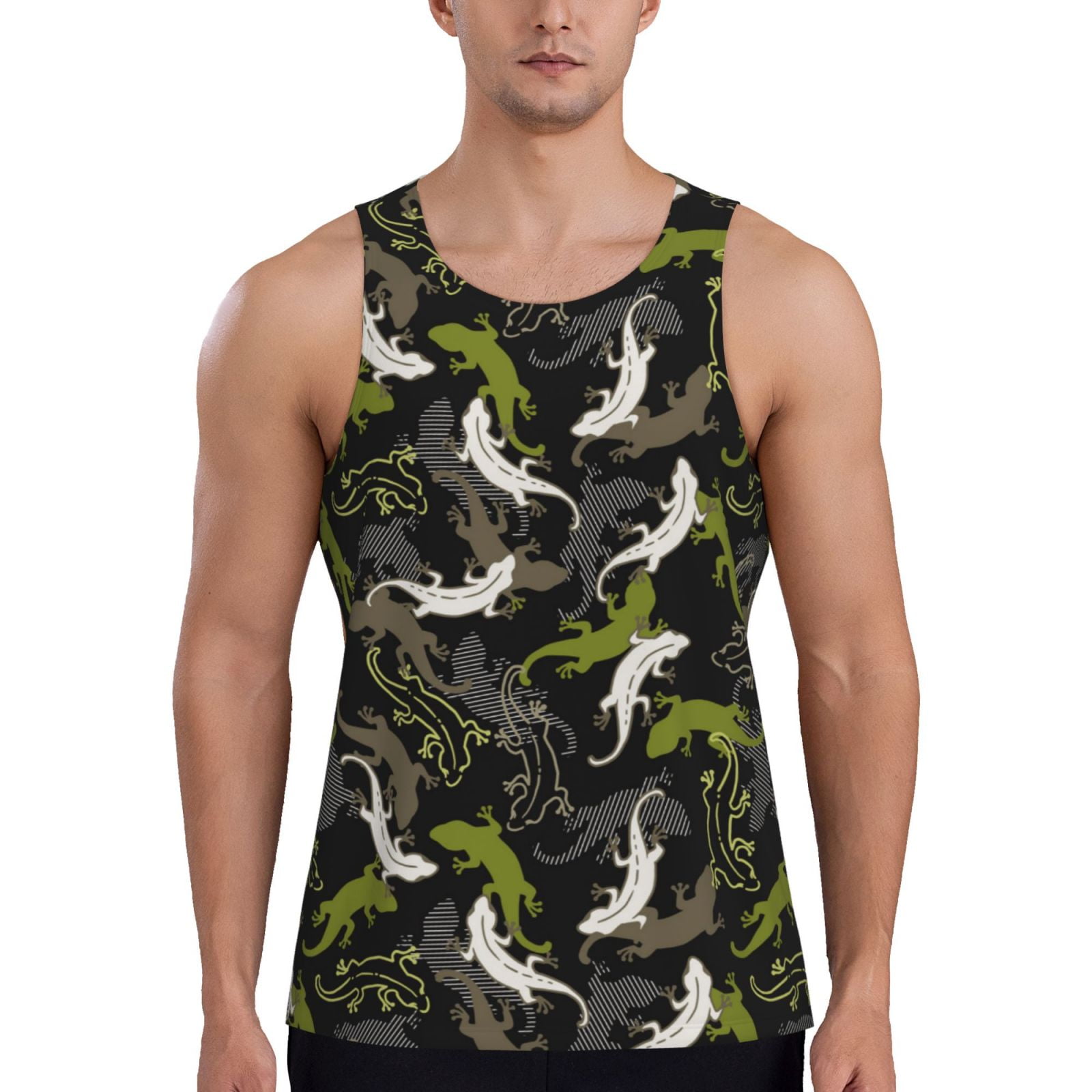 Workout Tank Tops Men, Cartoon Cute Lizard Gecko Green Quick Dry ...