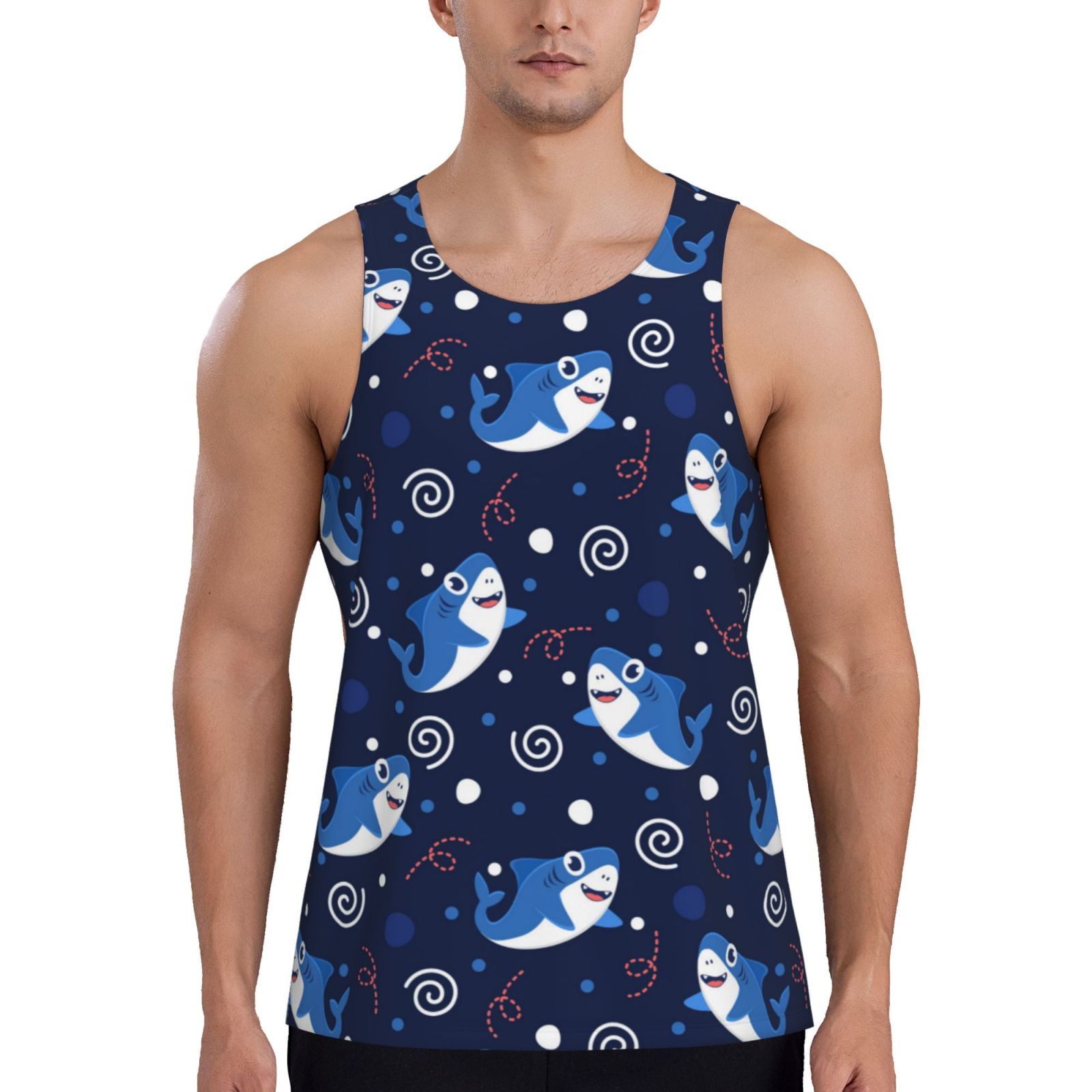 Workout Tank Tops Men, Cartoon Cute Shark_A Quick Dry Sleeveless Shirt ...