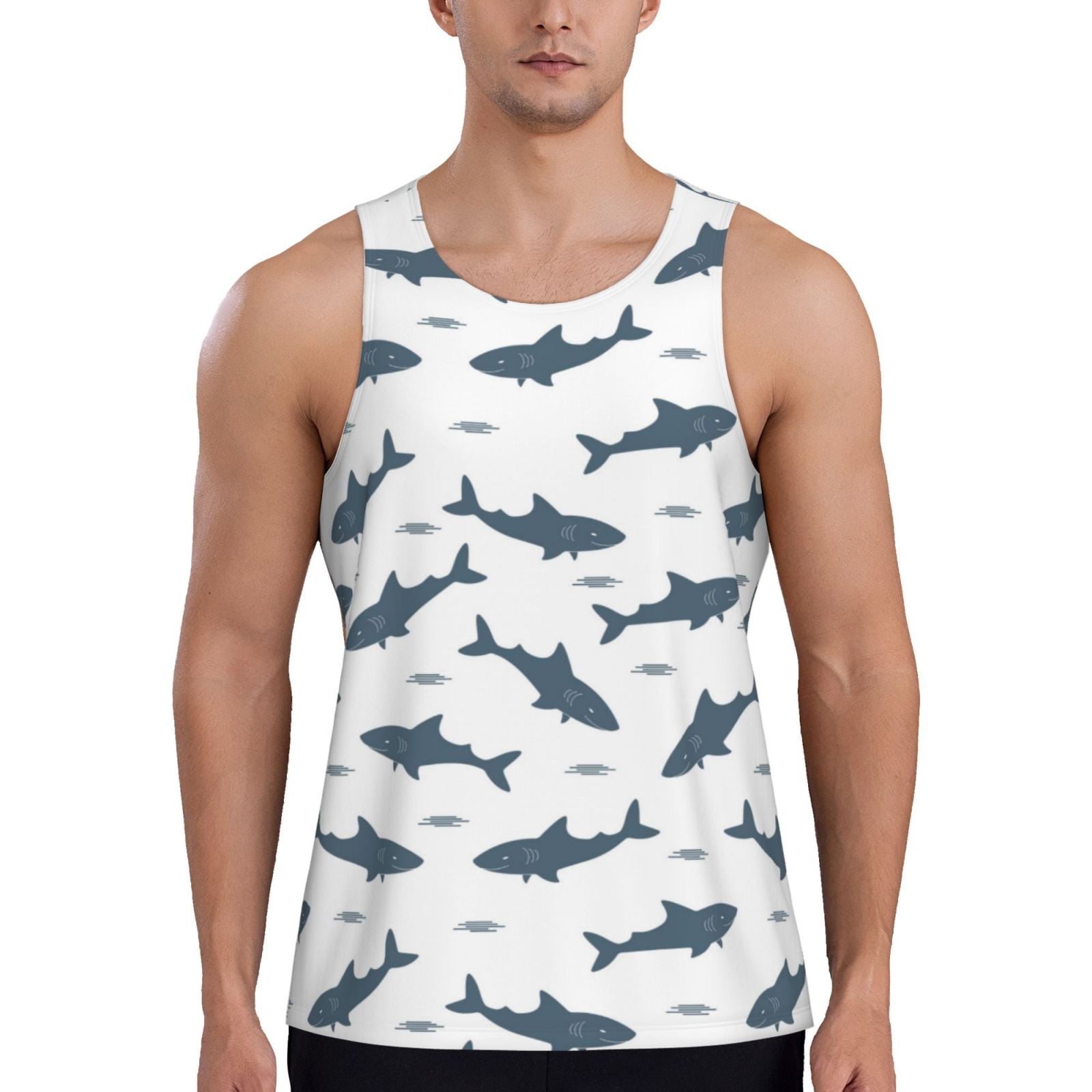 Workout Tank Tops Men, Cartoon Cute Shark Dark Green Quick Dry ...
