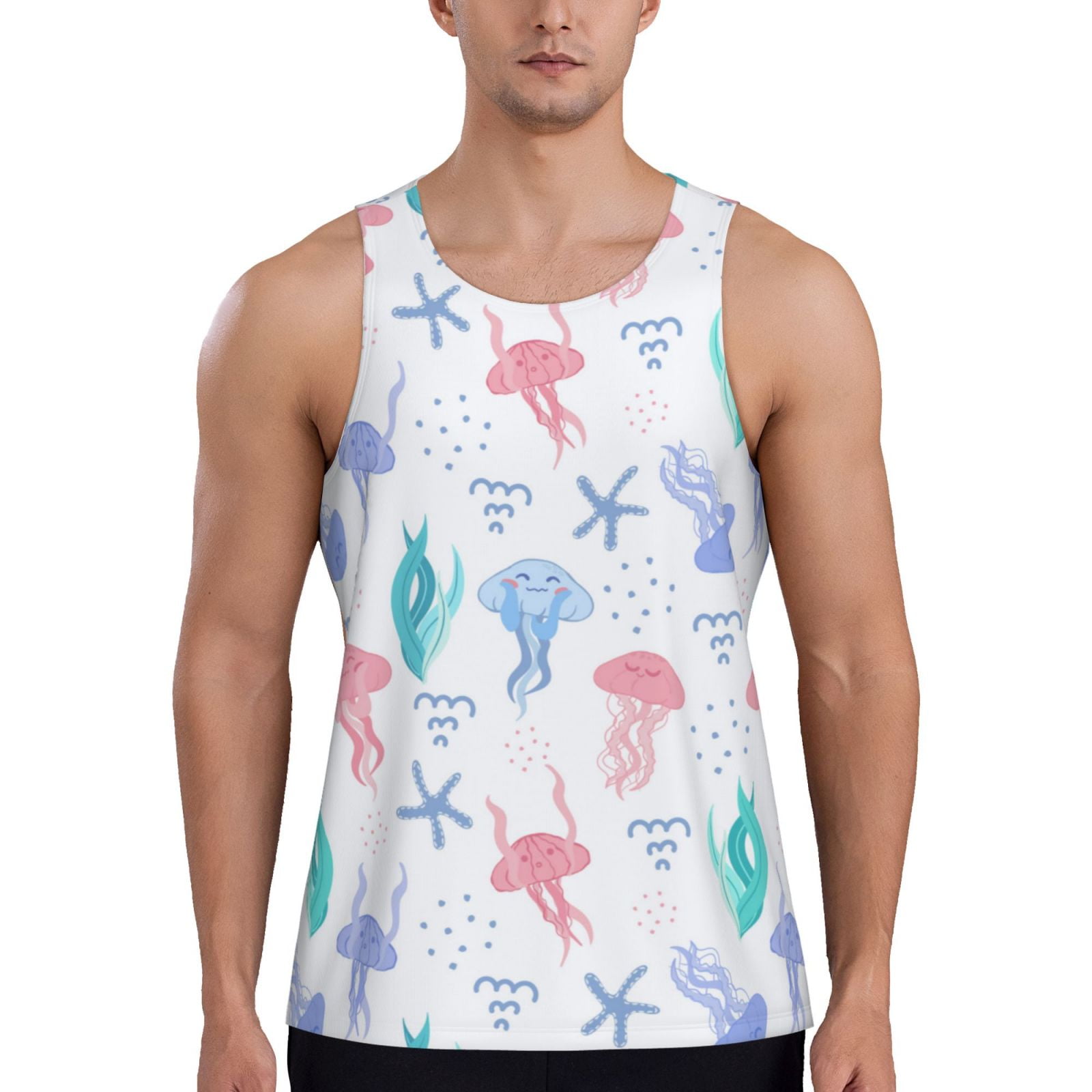 Workout Tank Tops Men, Cartoon Jellyfish Seaweed Quick Dry Sleeveless ...