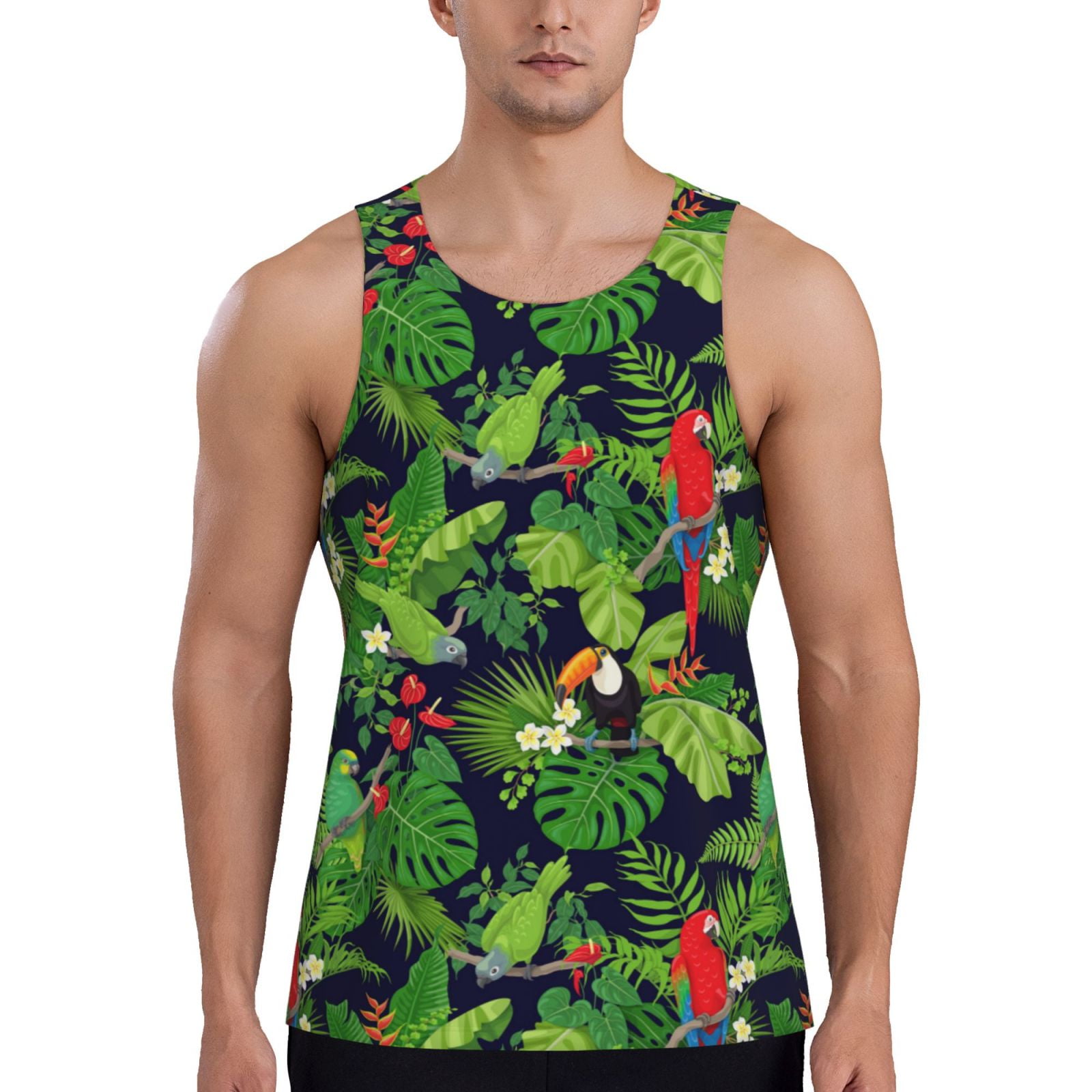 Workout Tank Tops Men, Cute Parrot Toucan Monstera Quick Dry Sleeveless ...