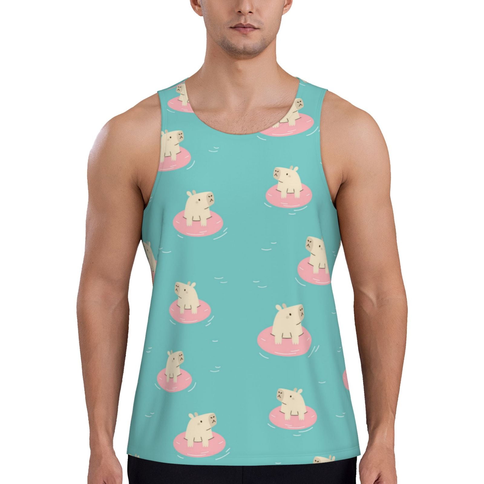 Workout Tank Tops Men, Cute Swim Capybaras Quick Dry Sleeveless Shirt ...