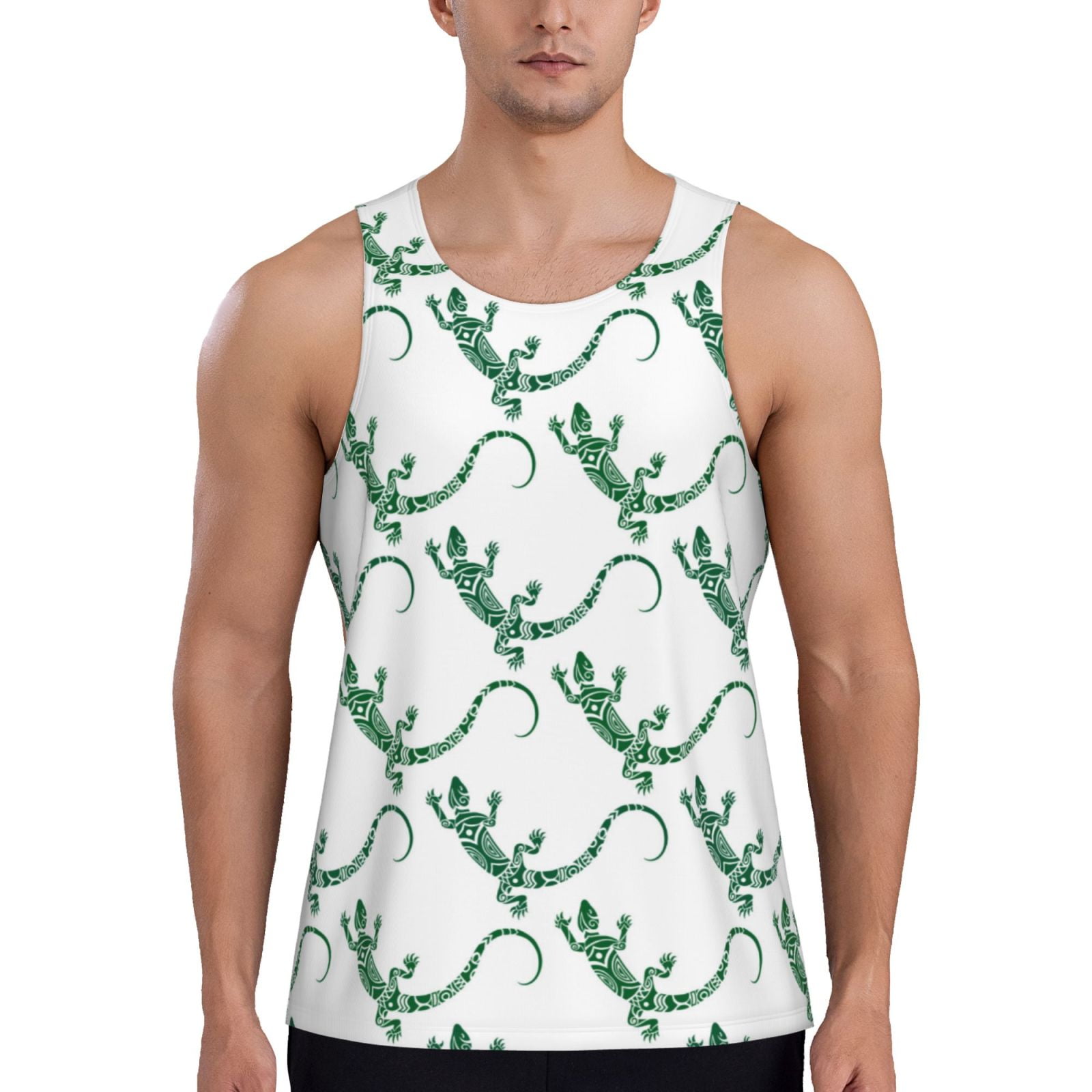 Workout Tank Tops for Men - Artistic Cute Lizard Gecko White Quick Dry ...