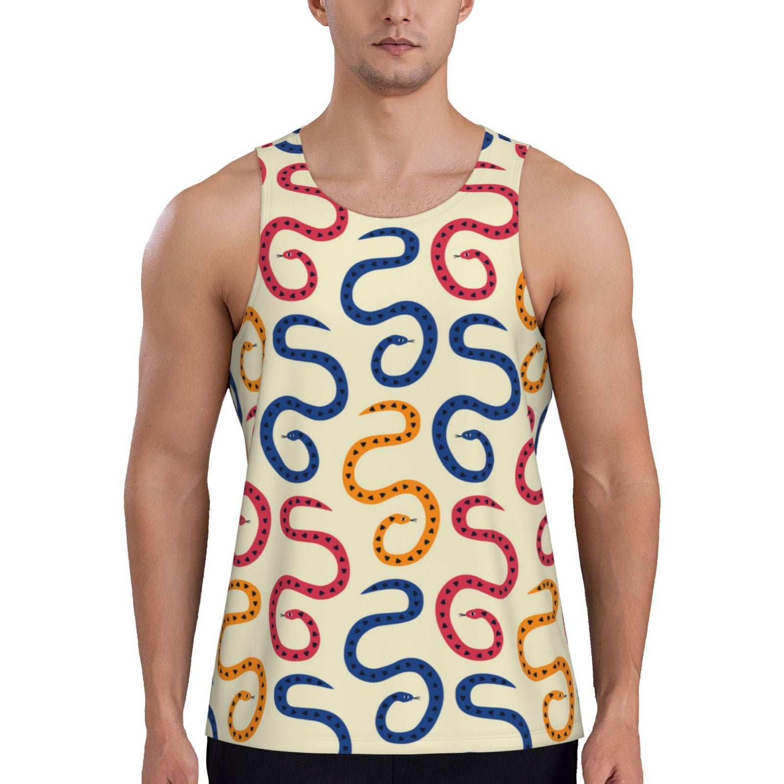Workout Tank Tops for Men - Artsy Cartoon Cute Snake Colorful Quick Dry ...