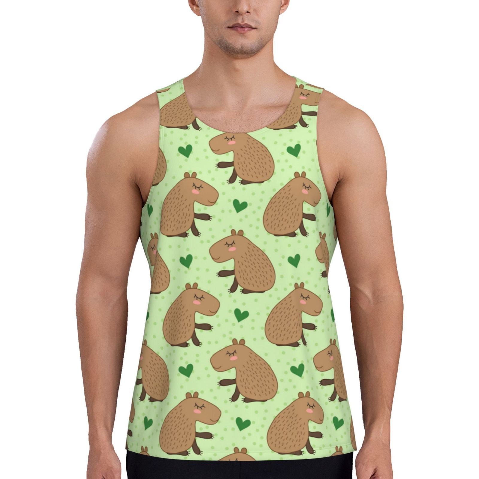 Workout Tank Tops for Men - Capybara Print Green Quick Dry Muscle ...