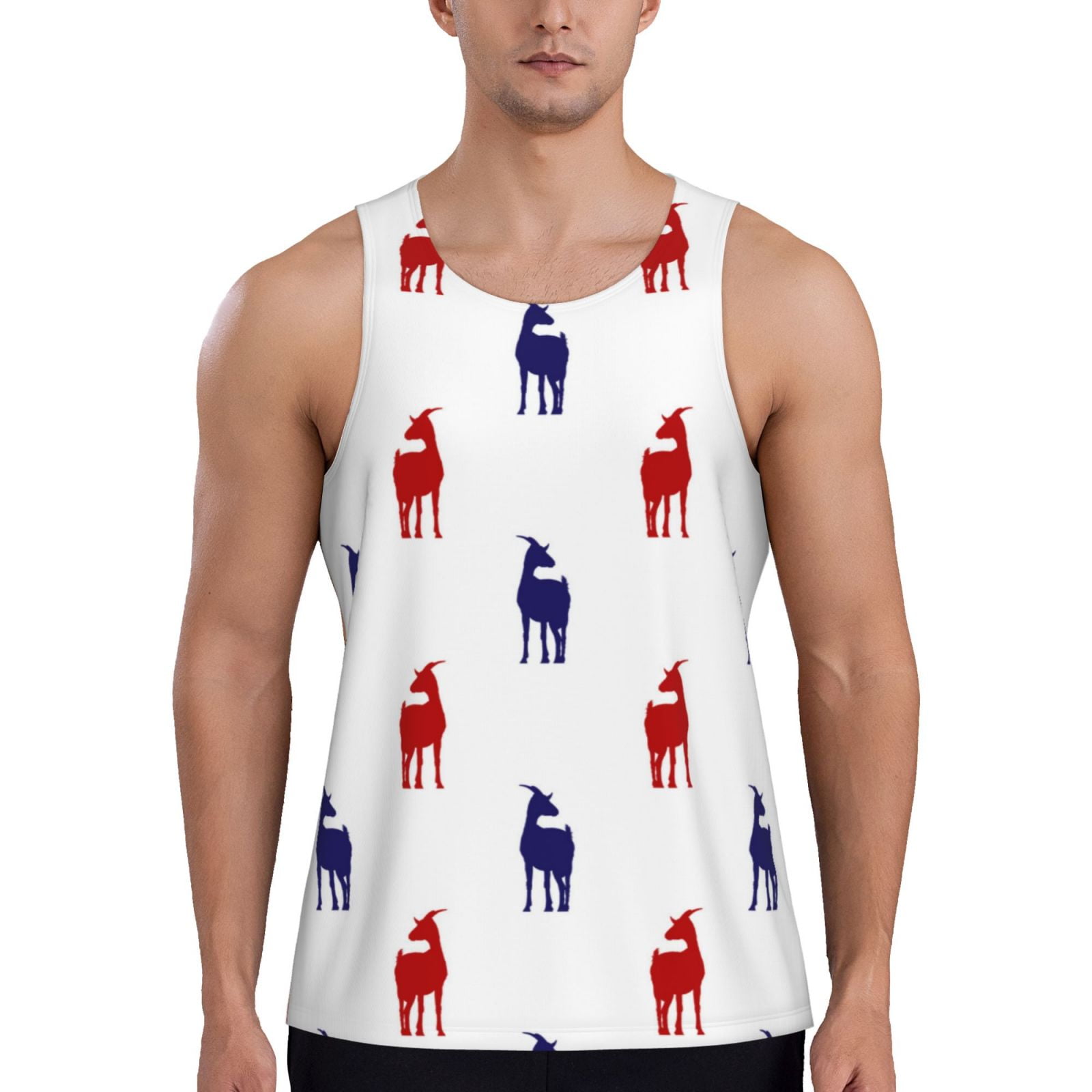 Workout Tank Tops for Men - Cartoon Cool Goat Red Blue Quick Dry Muscle ...