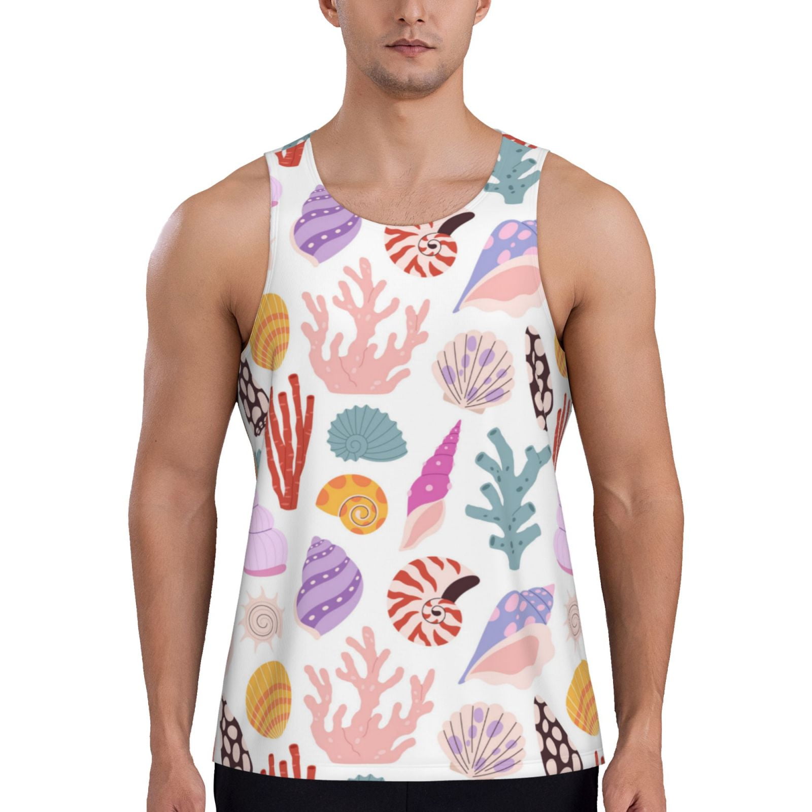 Workout Tank Tops for Men - Cartoon Coral Shell Conch Quick Dry Muscle ...