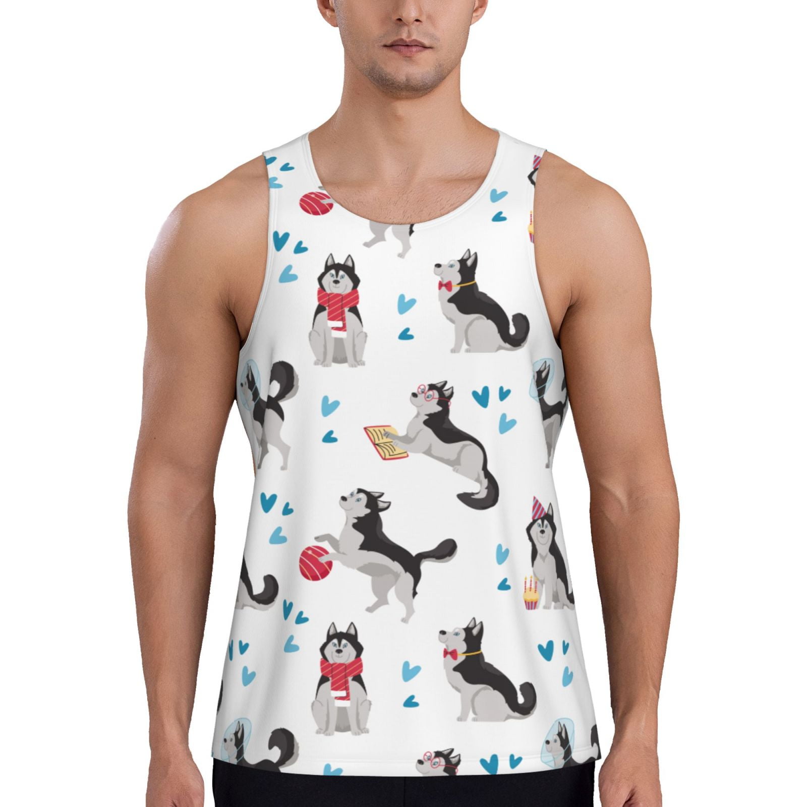 Workout Tank Tops for Men - Cartoon Cute Husky Dog Funny Quick Dry ...