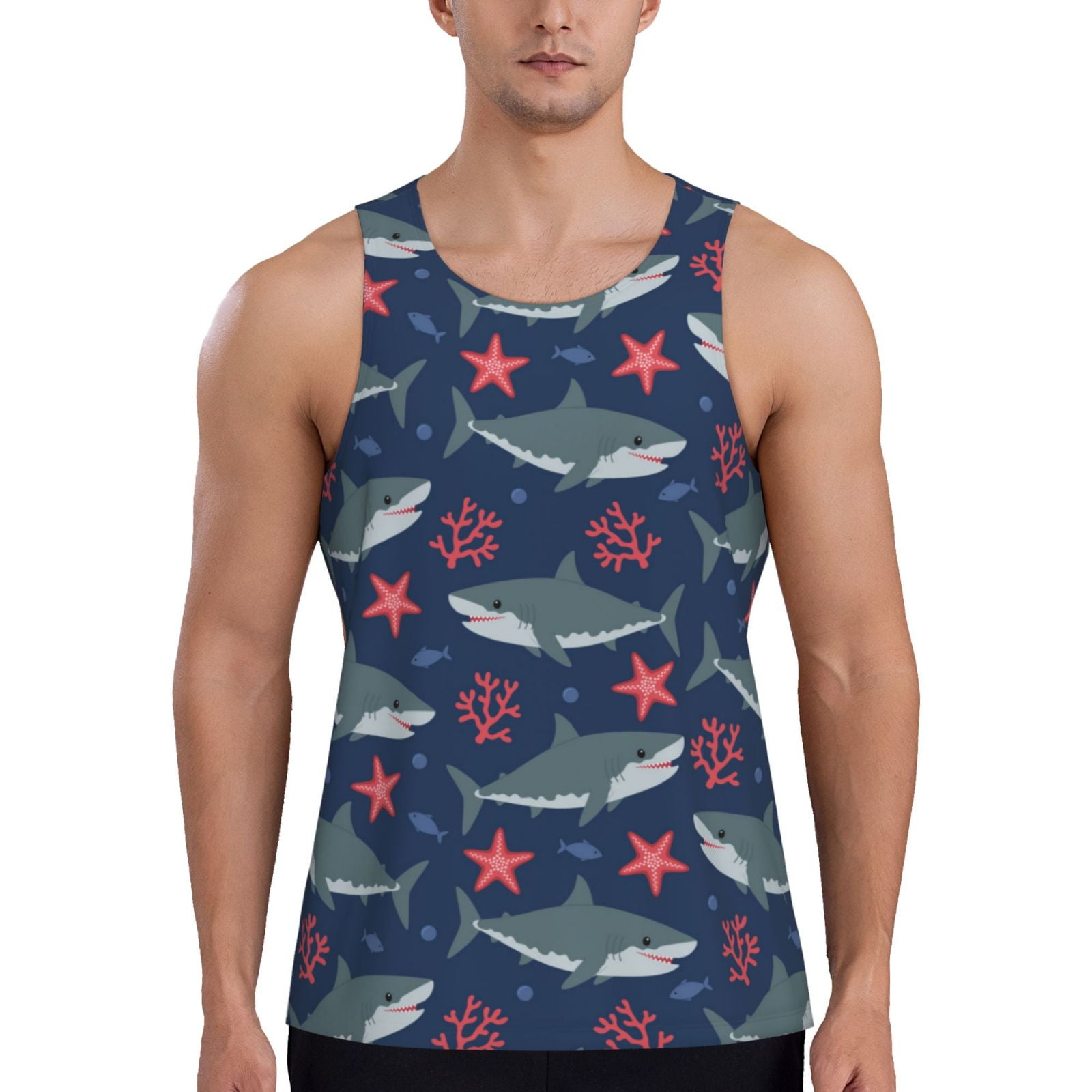 Workout Tank Tops for Men - Cartoon Cute Shark Starfish Quick Dry ...