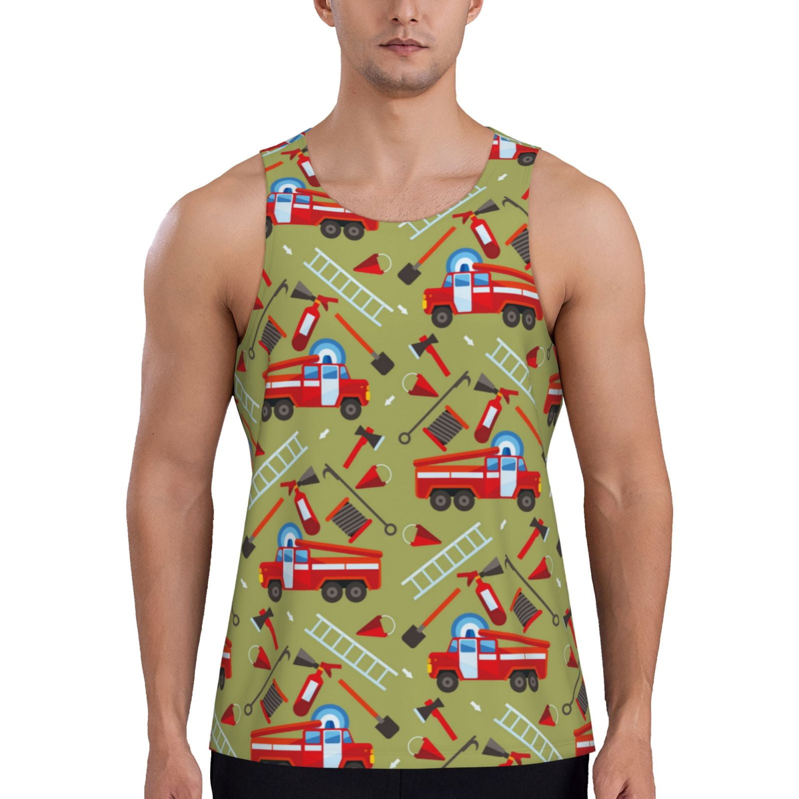 Workout Tank Tops for Men - Cartoon Fire Truck Quick Dry Sleeveless ...