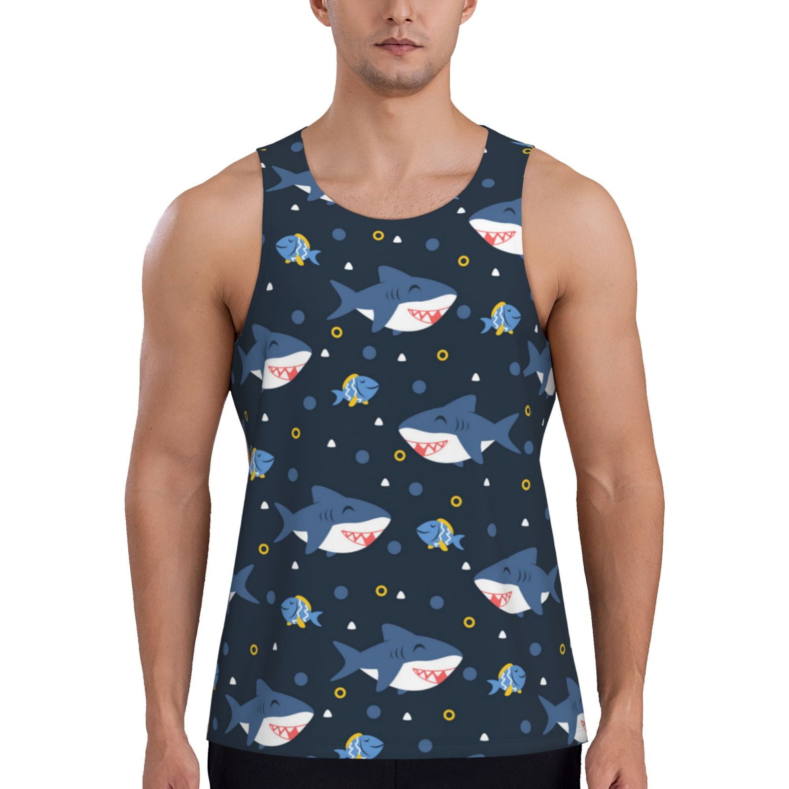 Workout Tank Tops for Men - Cartoon Happy Cute Shark Quick Dry Muscle ...