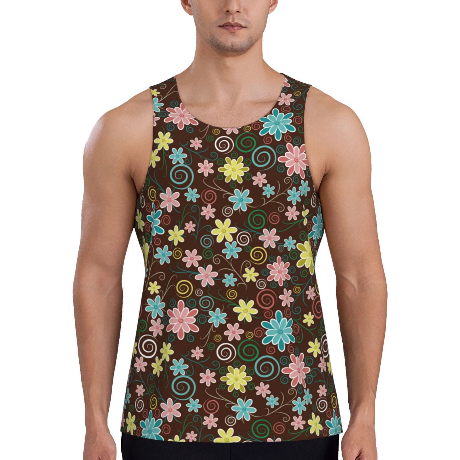 Workout Tank Tops for Men - Colorful flowers_A Quick Dry Muscle ...