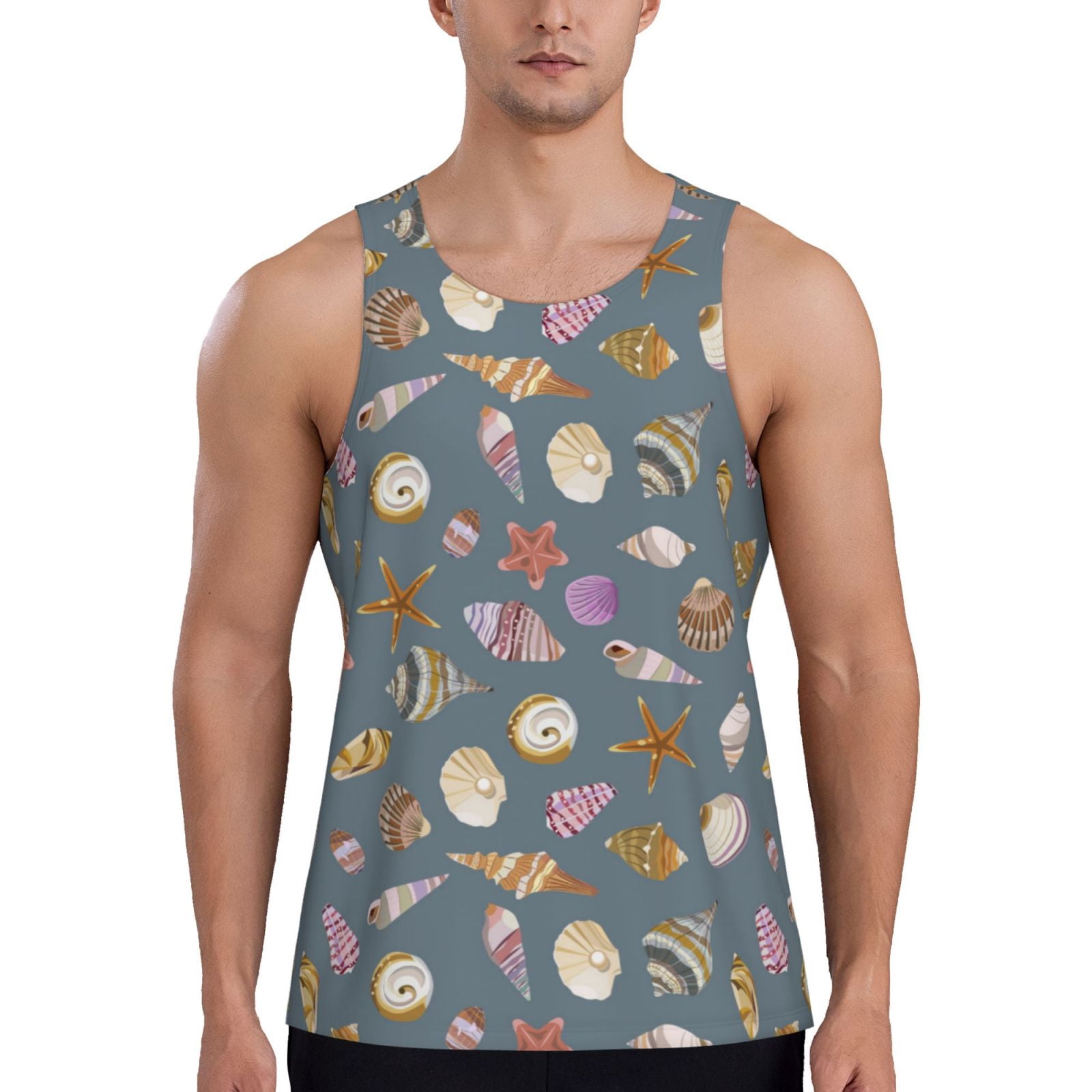 Workout Tank Tops for Men - Conch Shells Print No.9046 Quick Dry Muscle ...