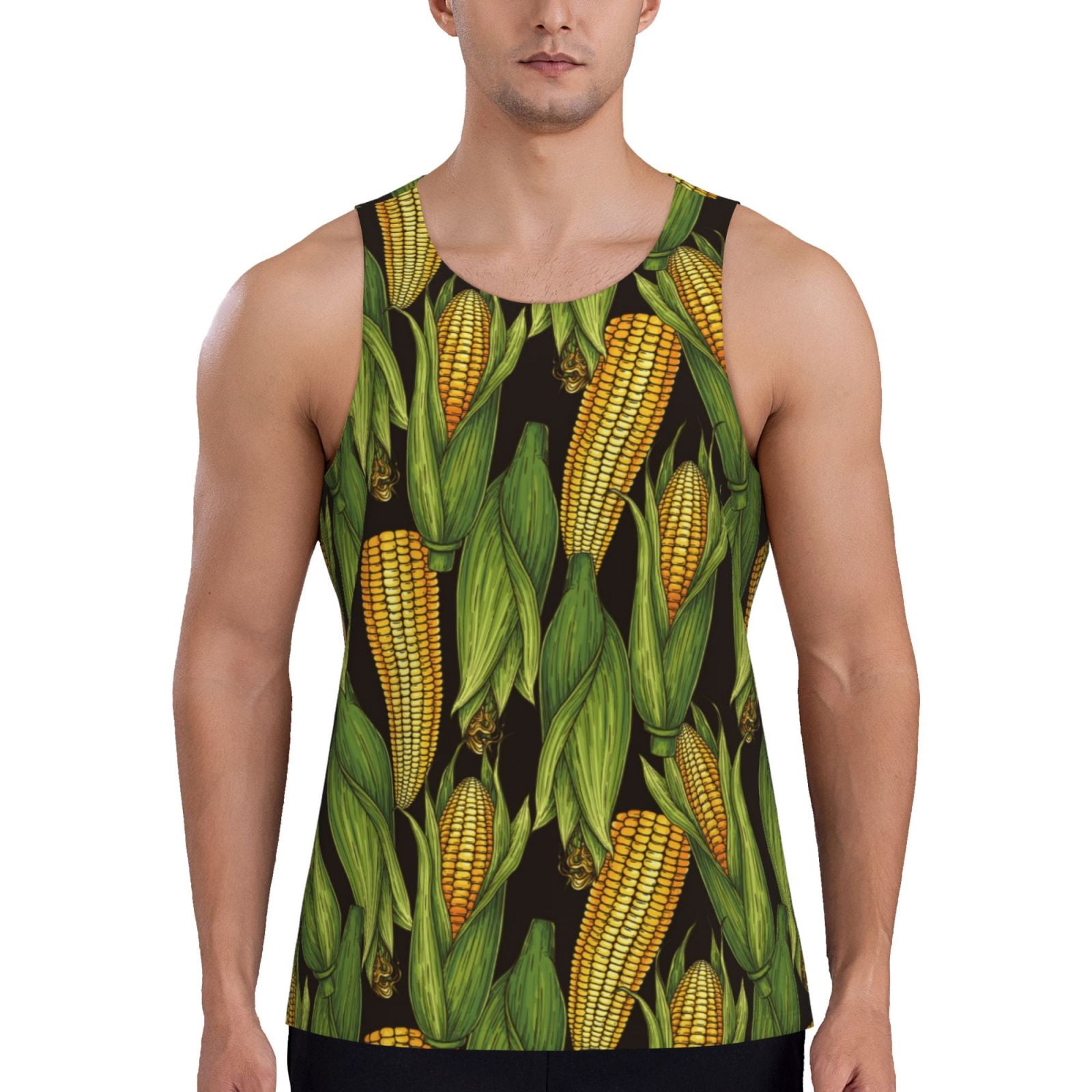 Workout Tank Tops for Men - Cute Gold Corn Black Quick Dry Muscle ...