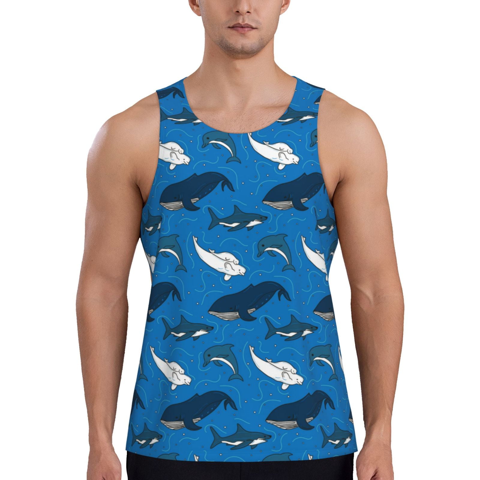 Workout Tank Tops for Men - Cute Whale Dolphin Shark Quick Dry Muscle ...