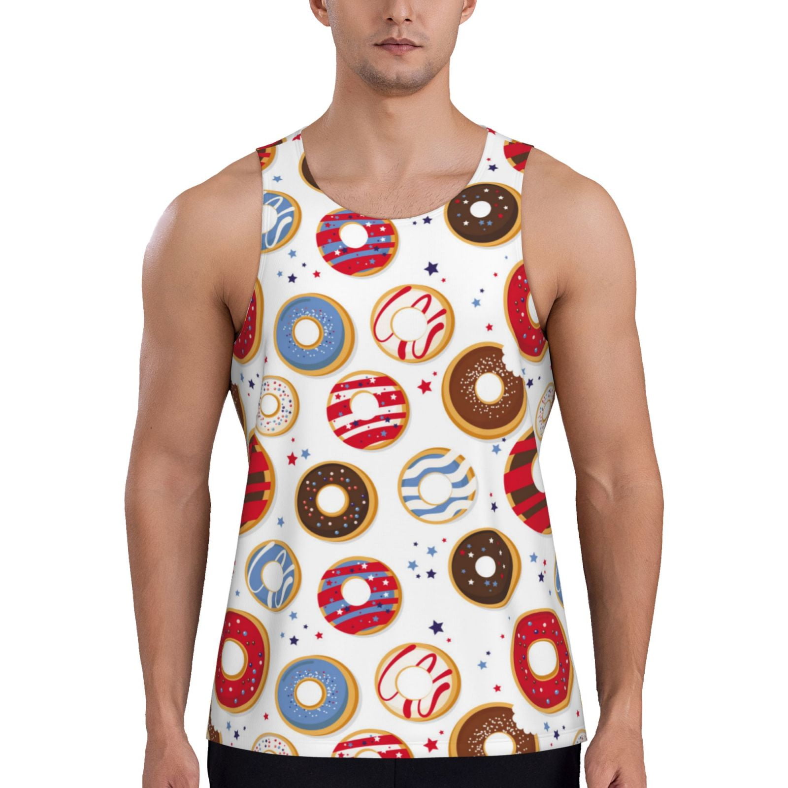Workout Tank Tops for Men - Donut Print with Stars Quick Dry Muscle ...