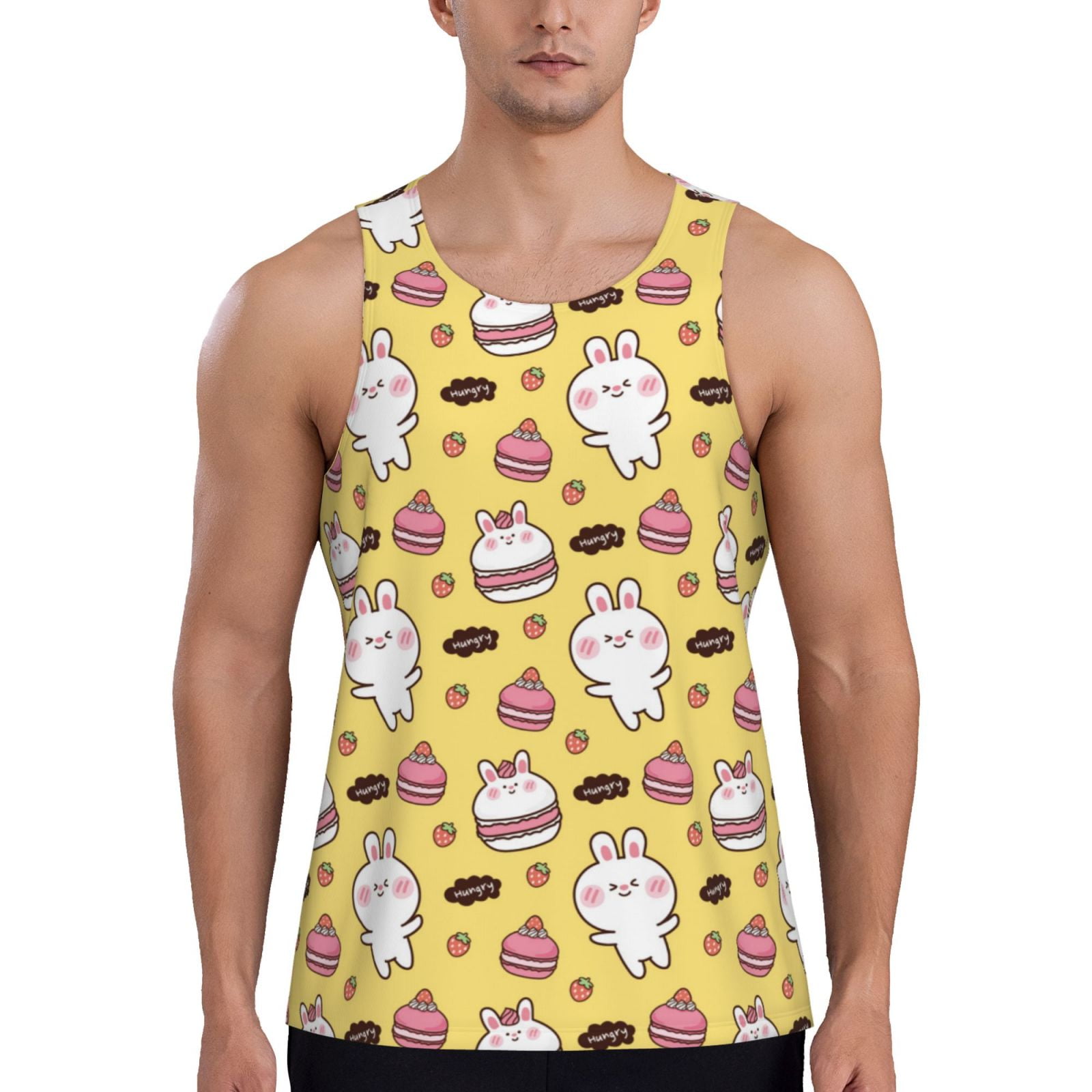 Workout Tank Tops for Men - Funny Cartoon Cute Rabbit Cake Quick Dry ...