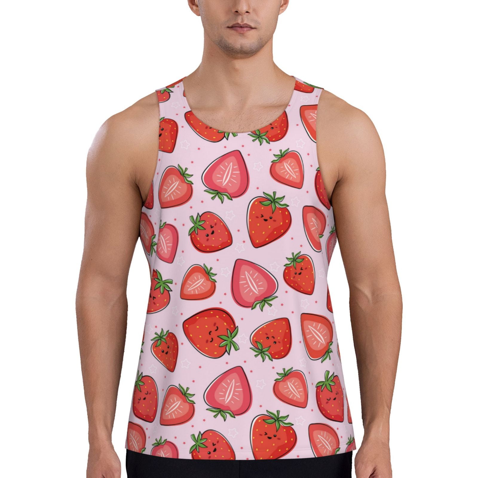 Workout Tank Tops for Men - Kawaii Strawberry Fruits Quick Dry Muscle ...