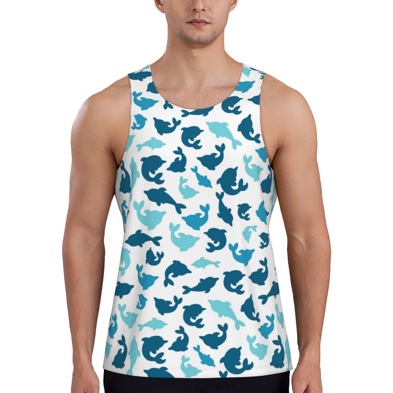 Workout Tank Tops for Men - Minimalist Cartoon Cute Dolphin Quick Dry ...
