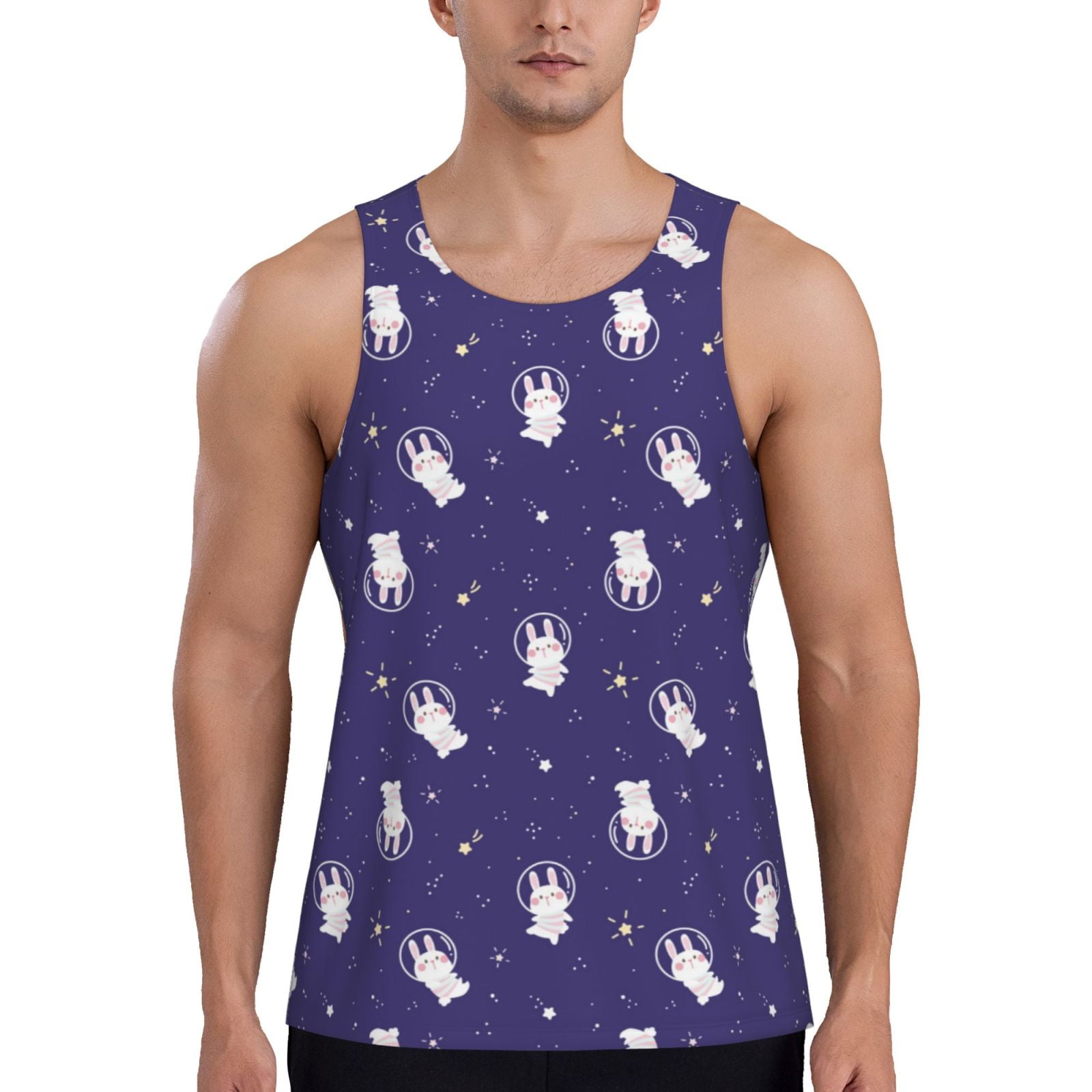 Workout Tank Tops for Men - Starry Sky Cute Astronaut Rabbit Quick Dry ...