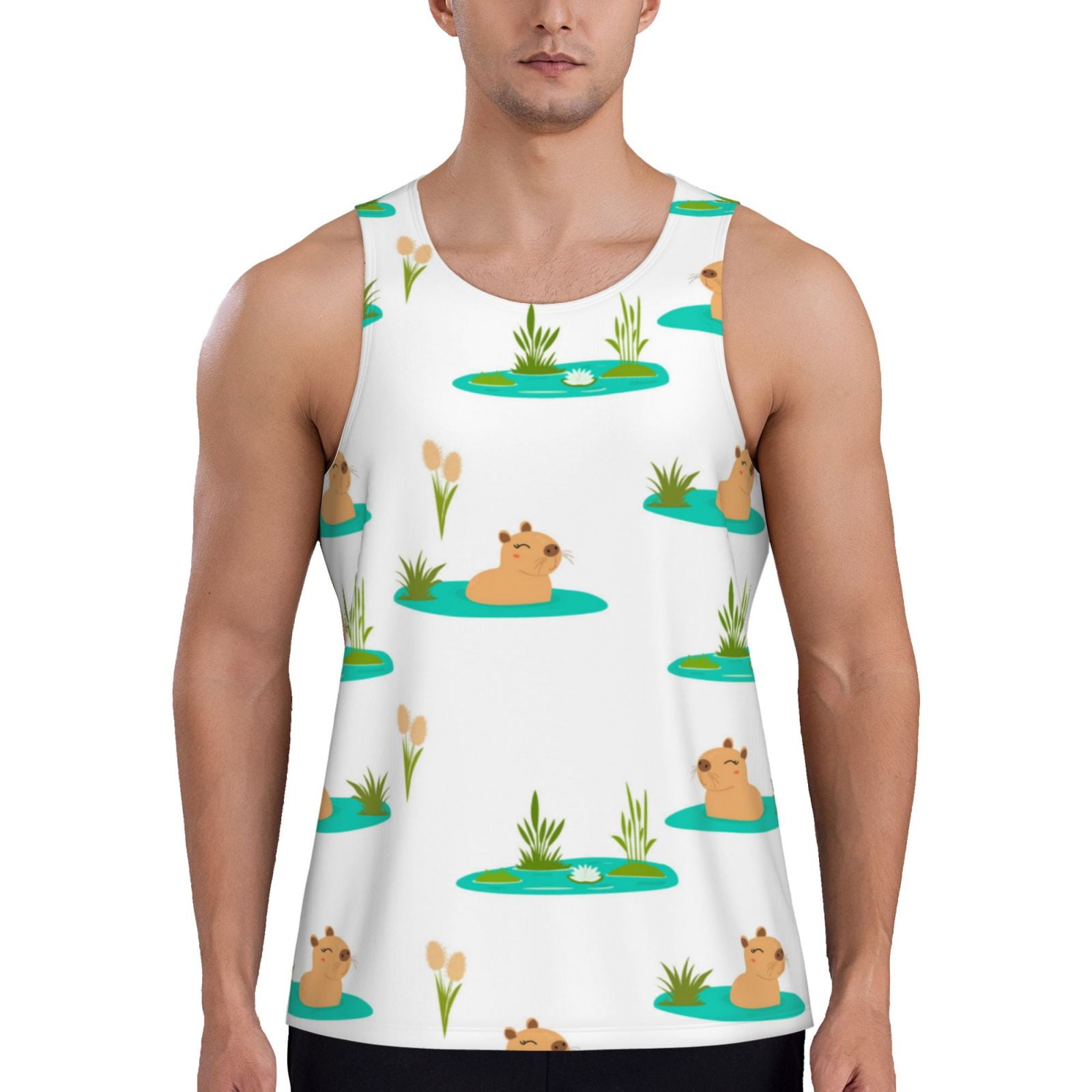 Workout Tank Tops for Men - Swim Cute Capybaras Quick Dry Muscle ...
