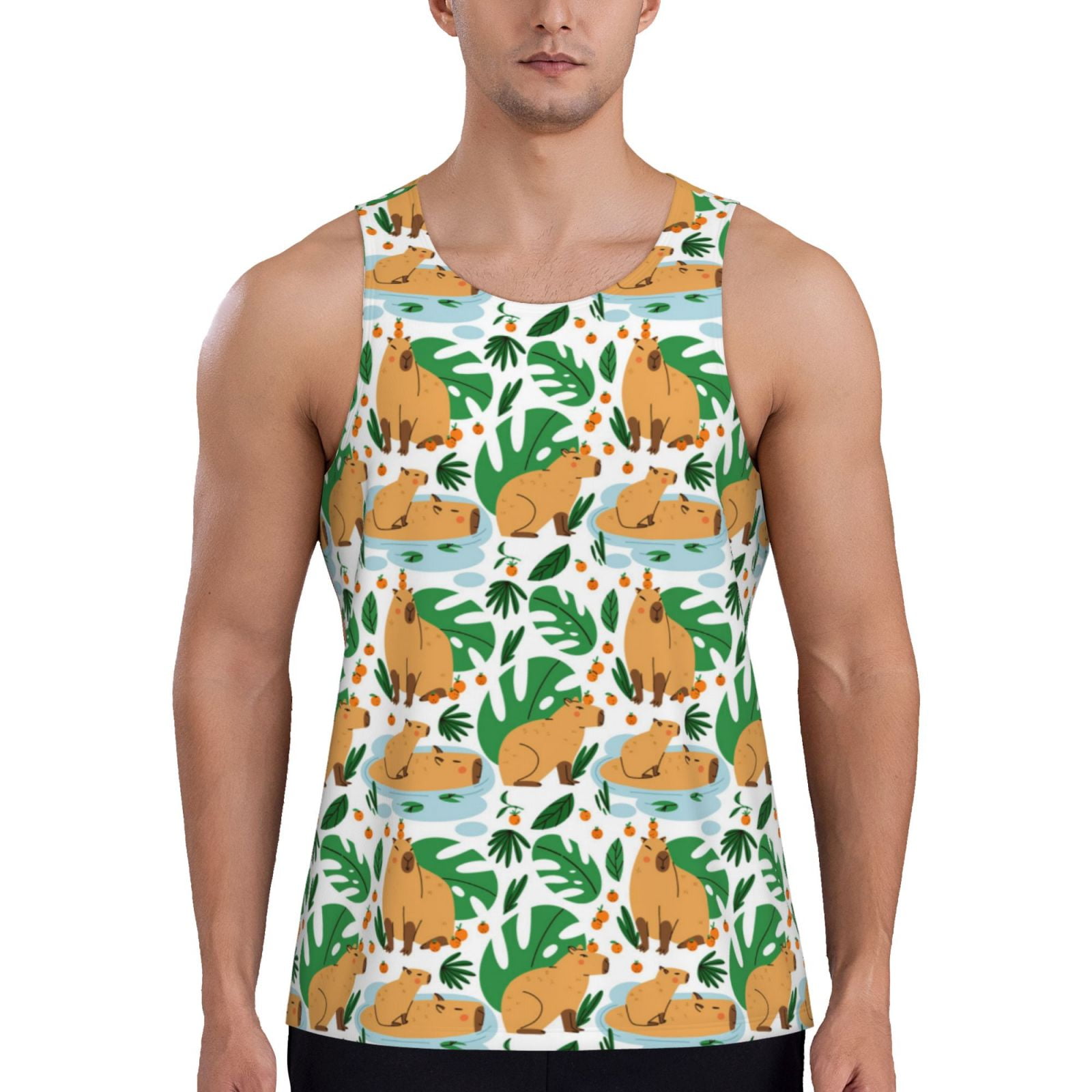 Workout Tank Tops for Men - Tropical Capybara Quick Dry Muscle ...