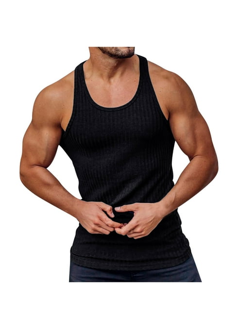 Afdoent Men's Tank Top Men Vest Knitted Vertical Stripe Fitness Sports ...