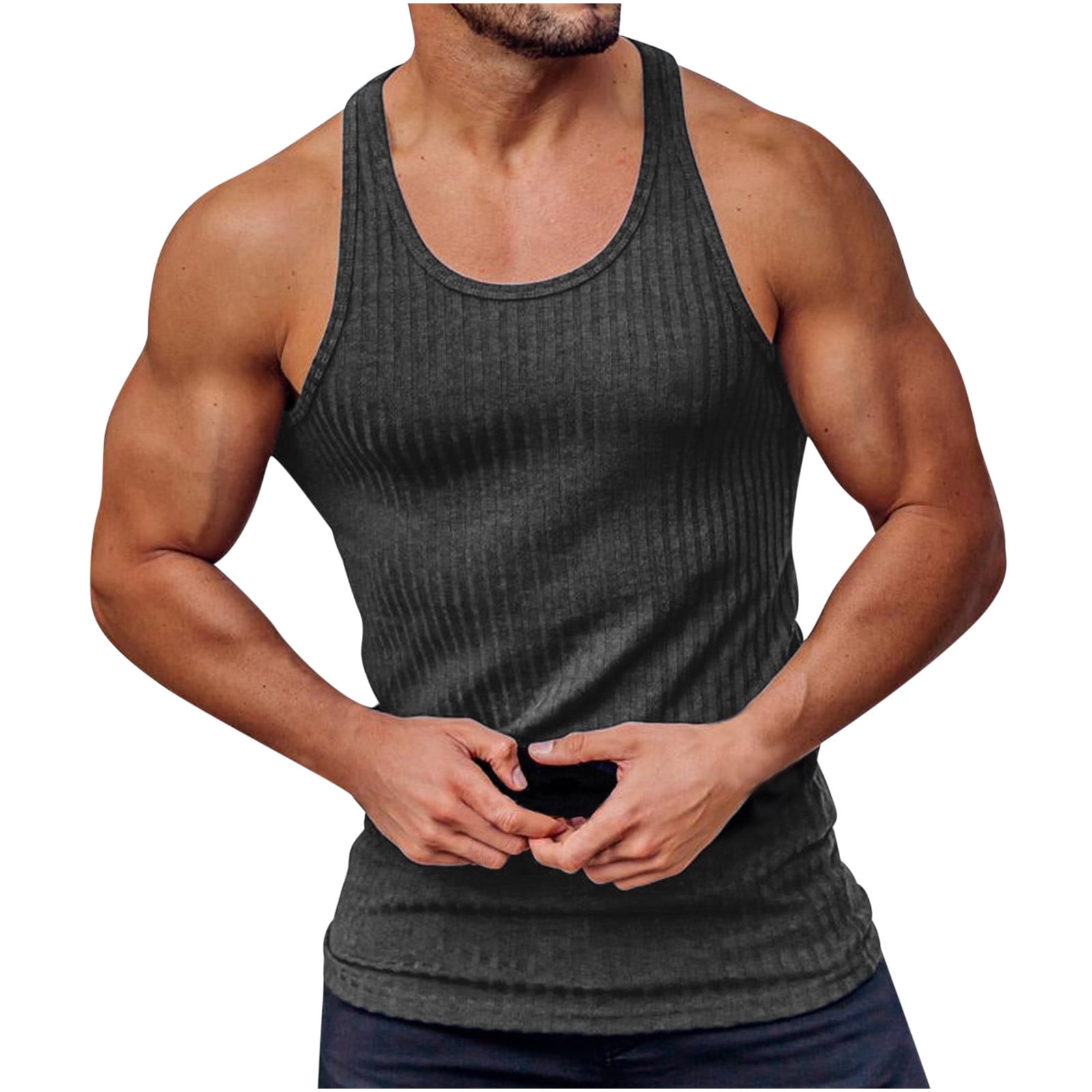 Workout Tops Mens Racerback Tank Tops Summer Short Sleeve Tops Slim Fit ...