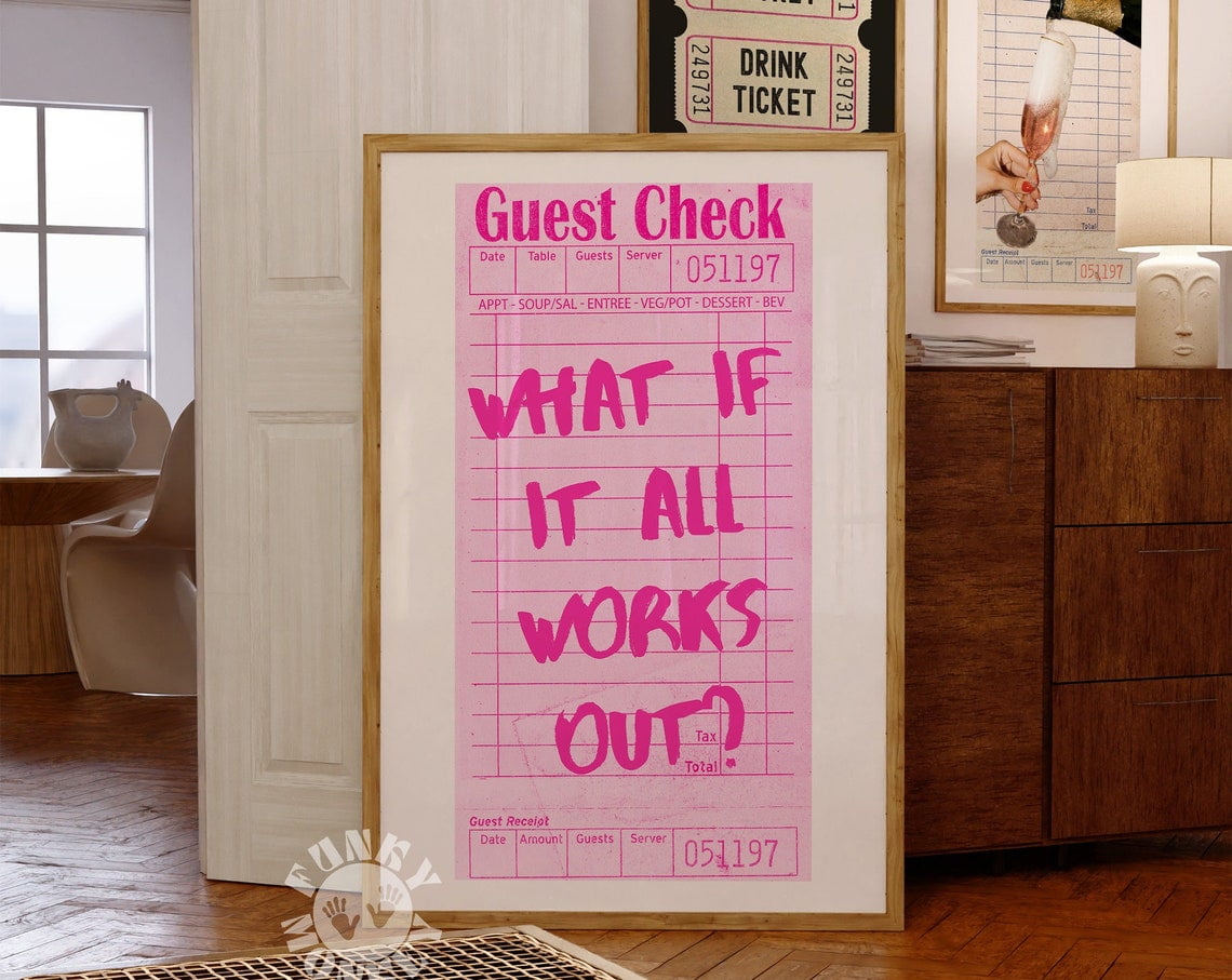 What If It All Works Out Guest Check Print, Pink Girly Preppy Poster, Trendy Wall Art, Aesthetic ...