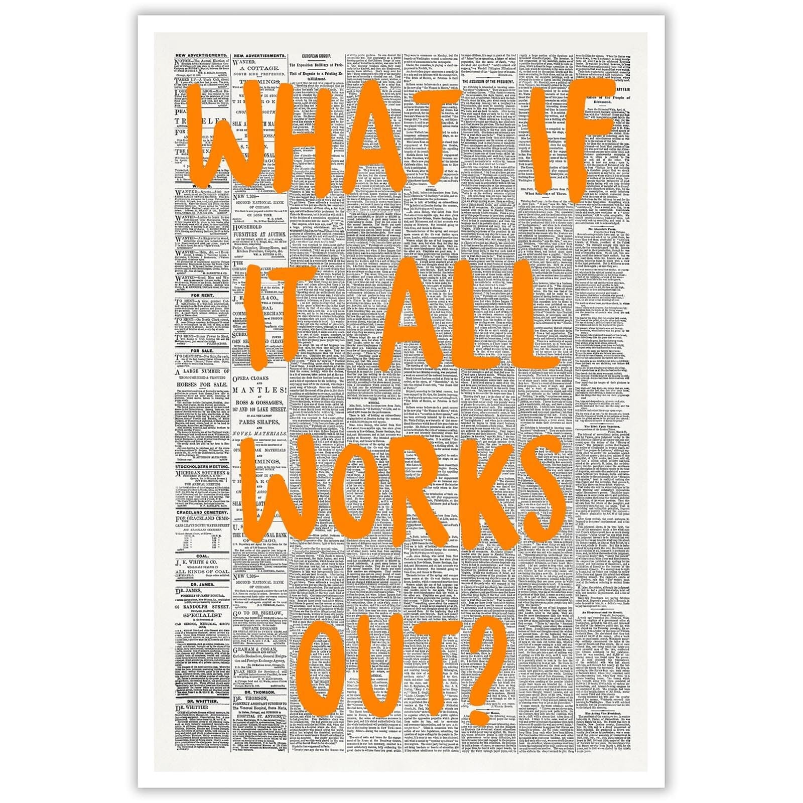 What If It All Works Out Newspaper Wall Art Trendy Positive Affirming ...