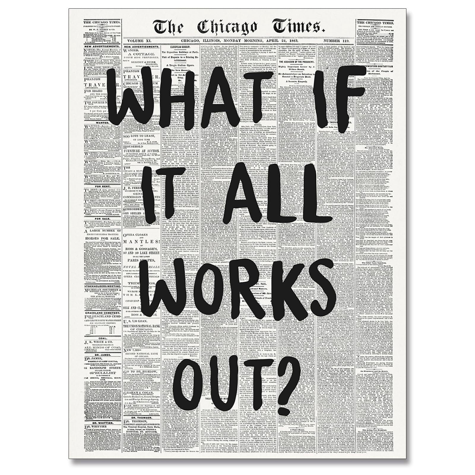 What If It All Works Out Newspaper Wall Art Trendy Positive Affirming ...
