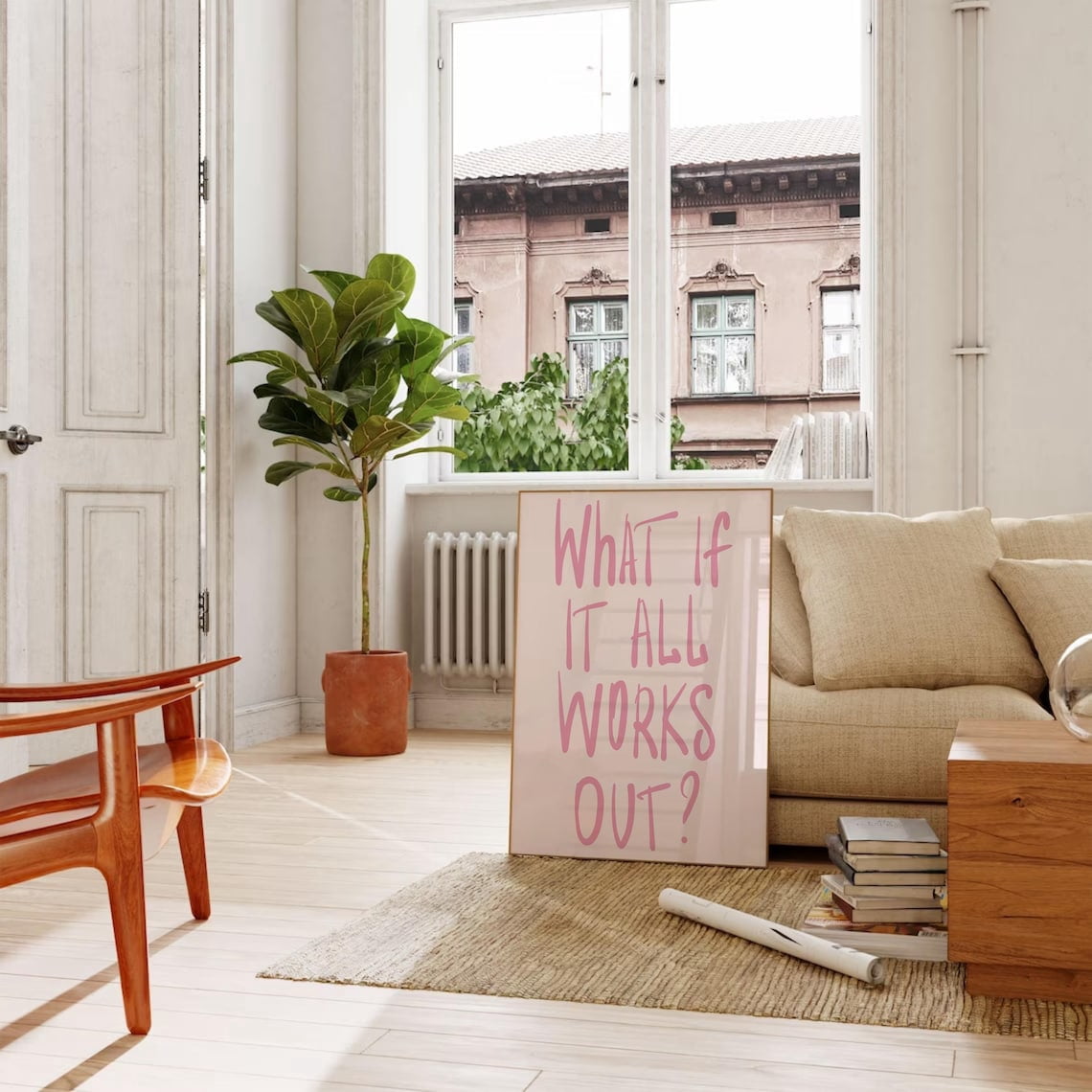What If It All Works Out Print Anti Anxiety Wall Art Minimalist Pink ...