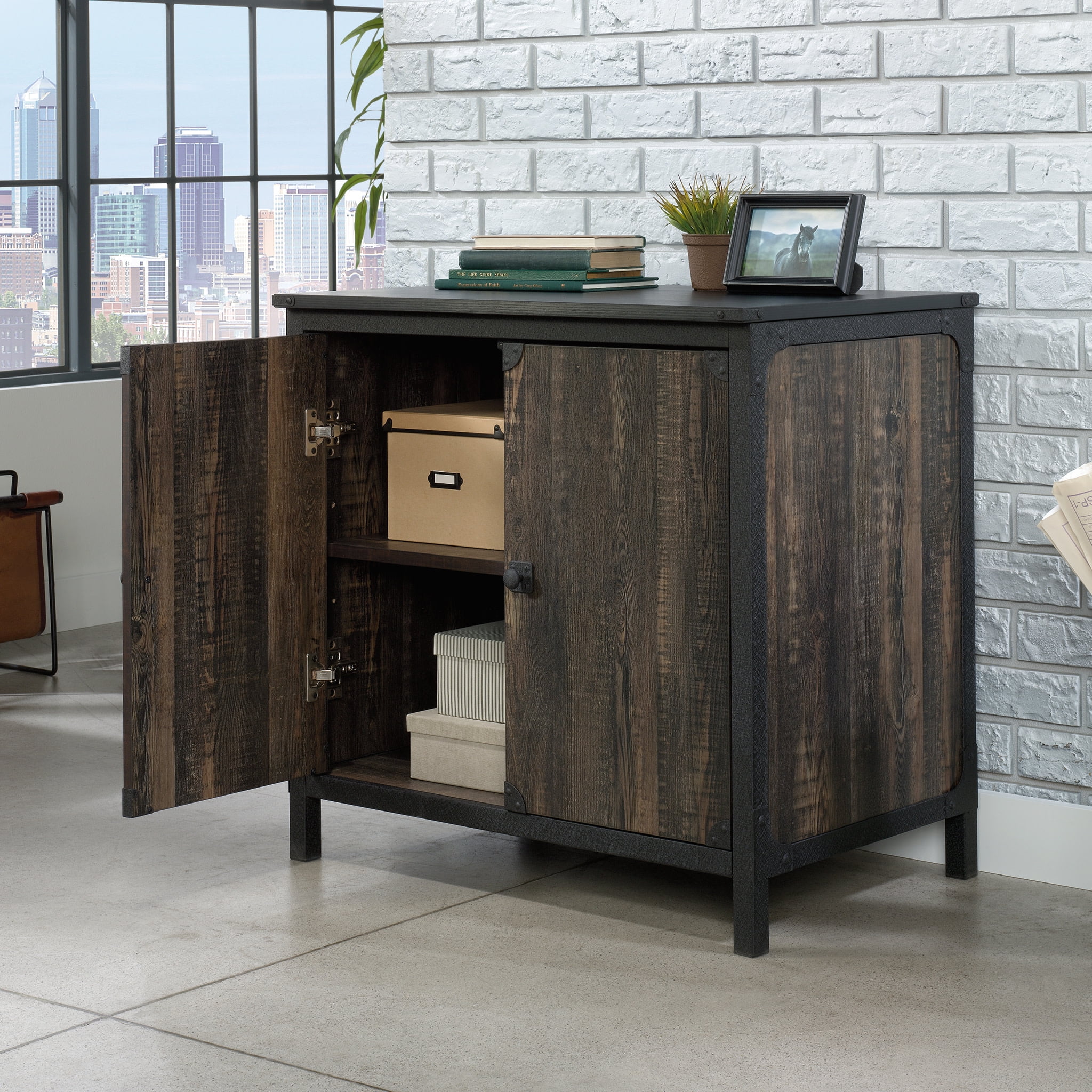 Worksense by Sauder Foundry Road 2-Door Commercial Cabinet, Carbon Oak ...