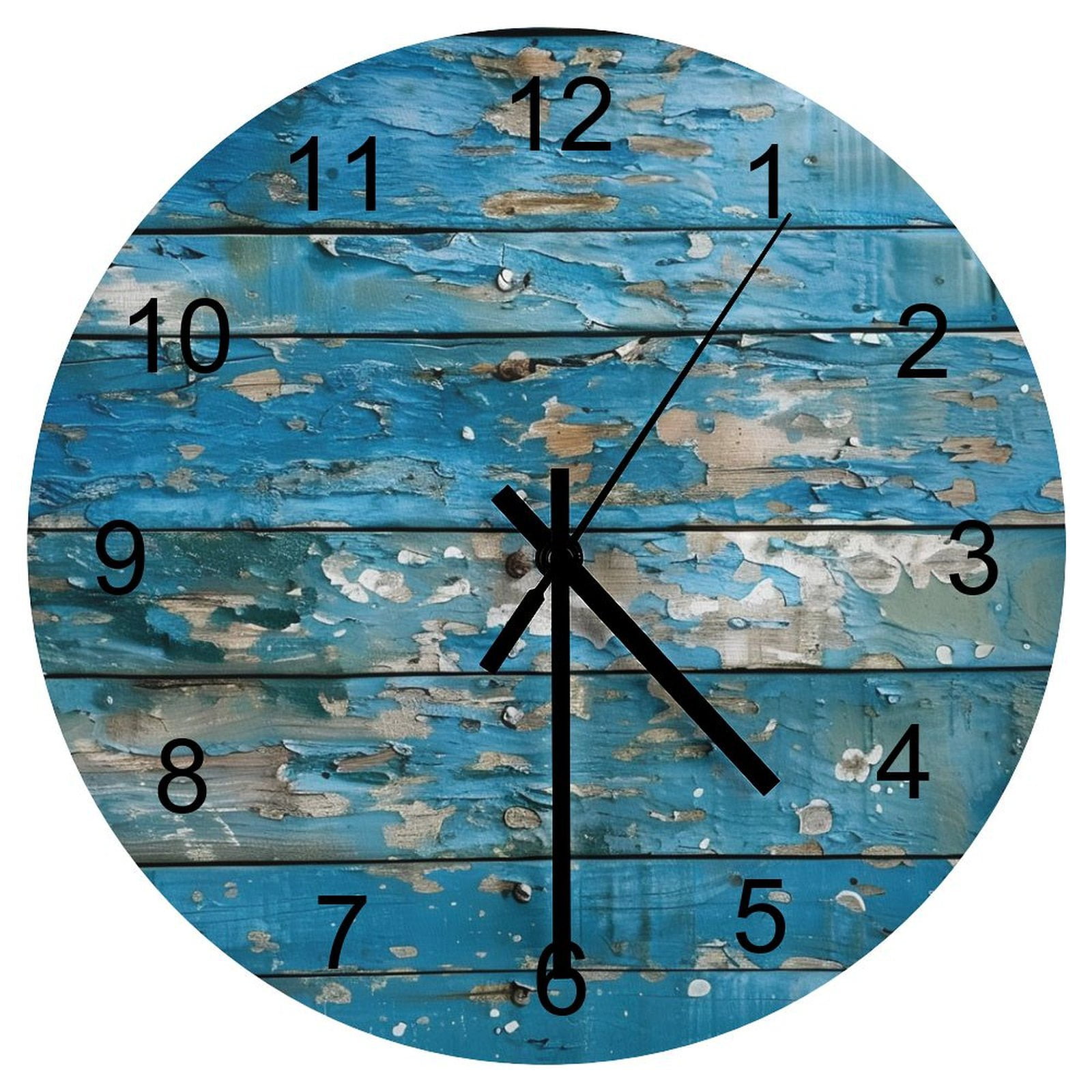 Workshop Wall Clock Blue wood block Clocks 12 inch Mute Wooden Round ic ...