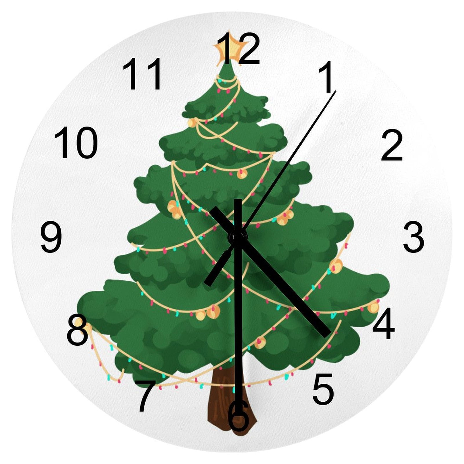 Workshop Wall Clock Green cartoon tree Clocks 12 inch Mute Wood Round ...