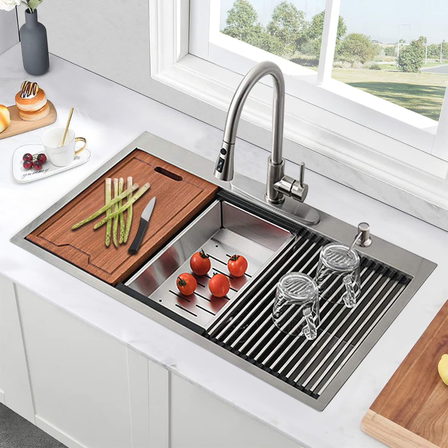 Workstation 33-inch Drop-In 16 Gauge Kitchen Sink - Stainless Steel ...