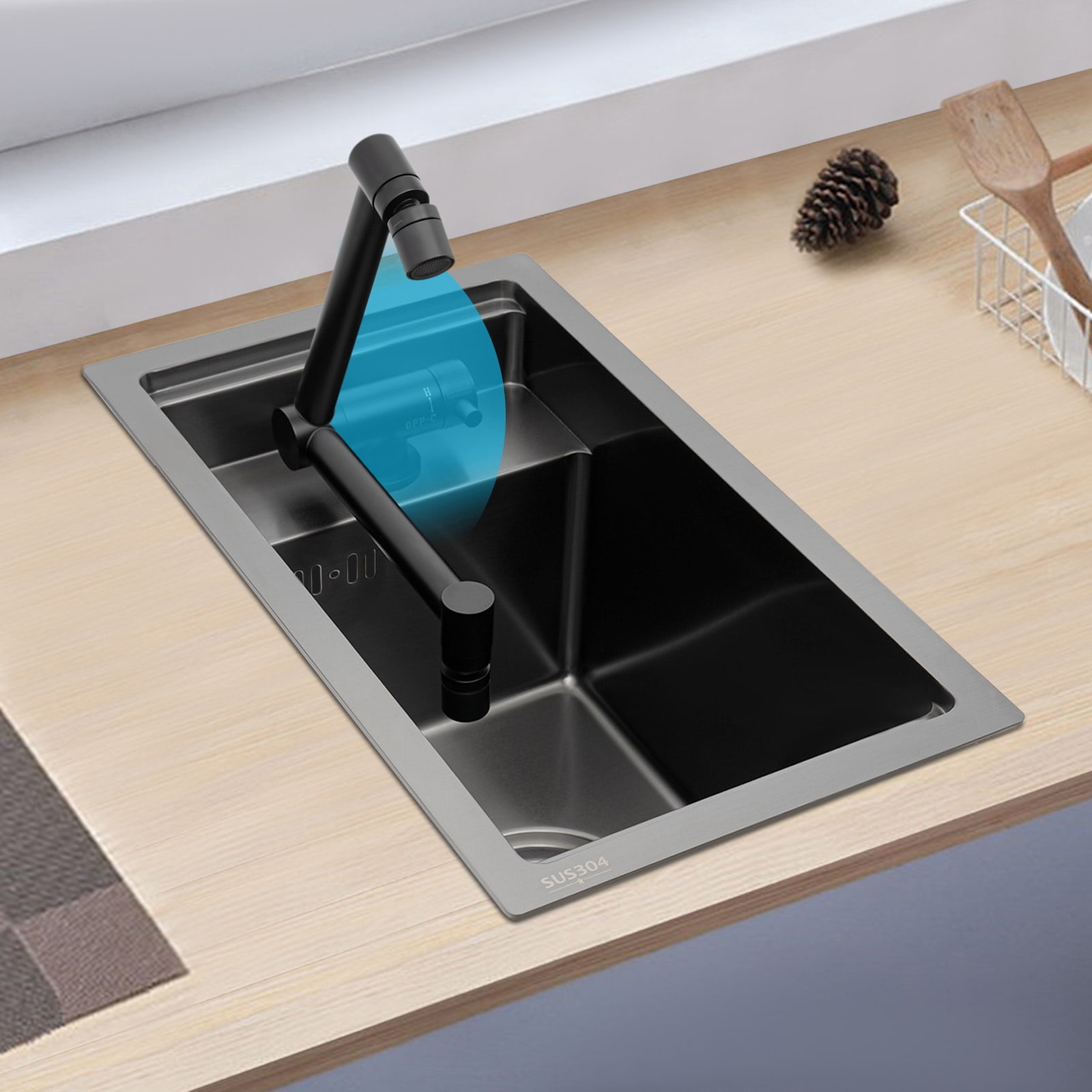 Workstation Kitchen Sink,16.9 x 9.8" Modern Drop-in 304 Stainless Steel ...