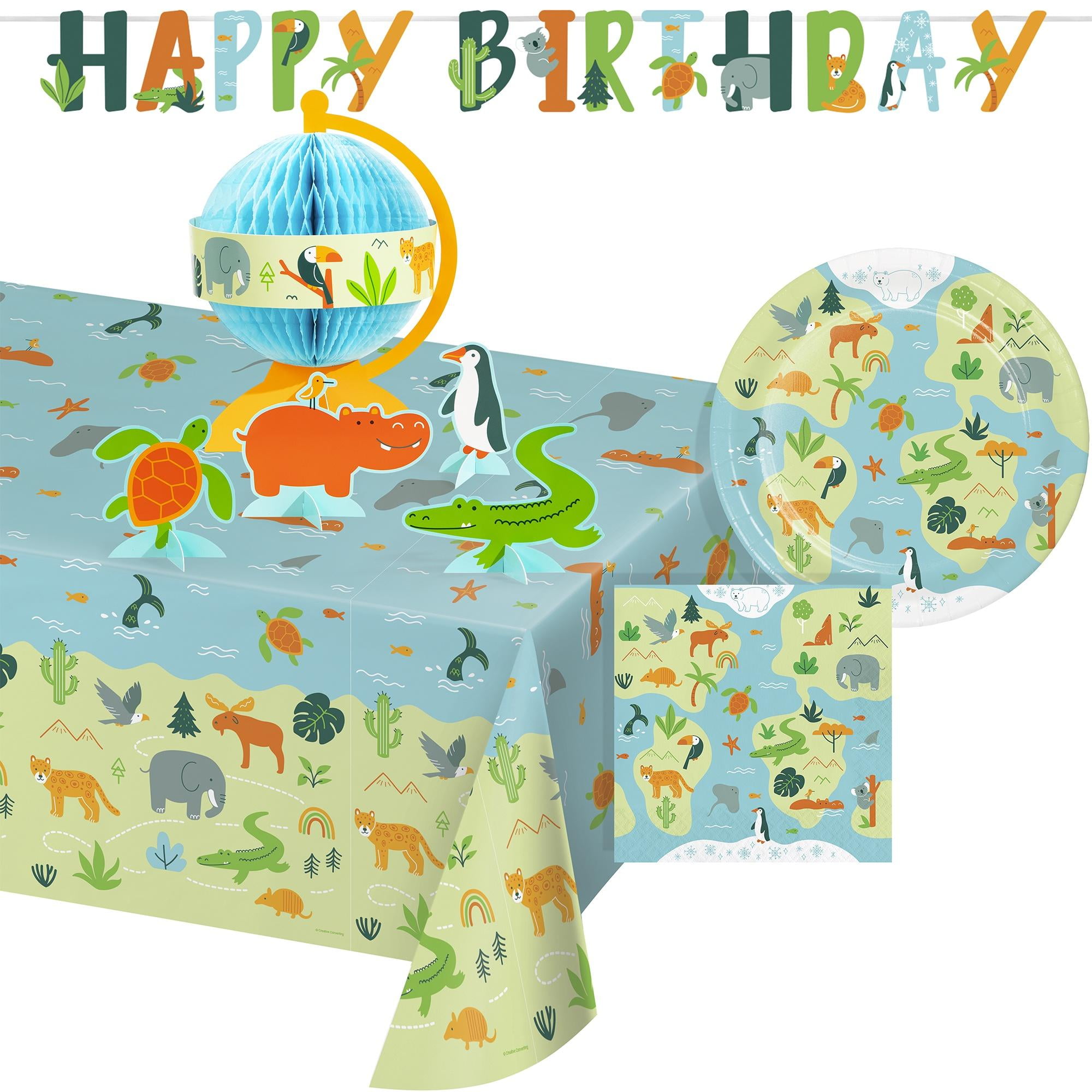 World Adventure Birthday Wildlife Animal Tableware and Decor Set ...