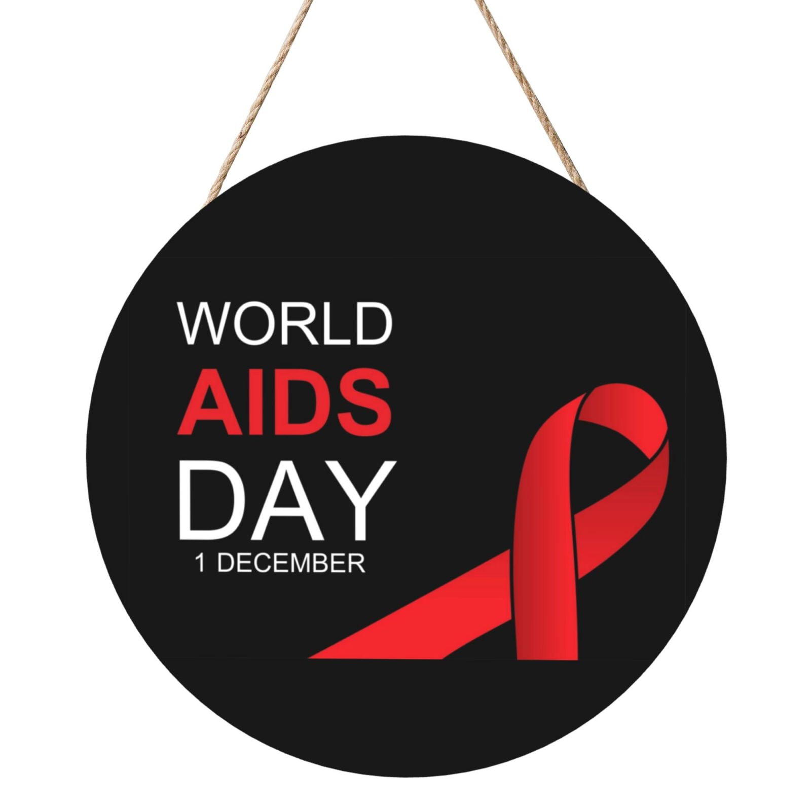 World Aids Day Awareness Red Ribbon Wooden Hanging Sign Ornament ...