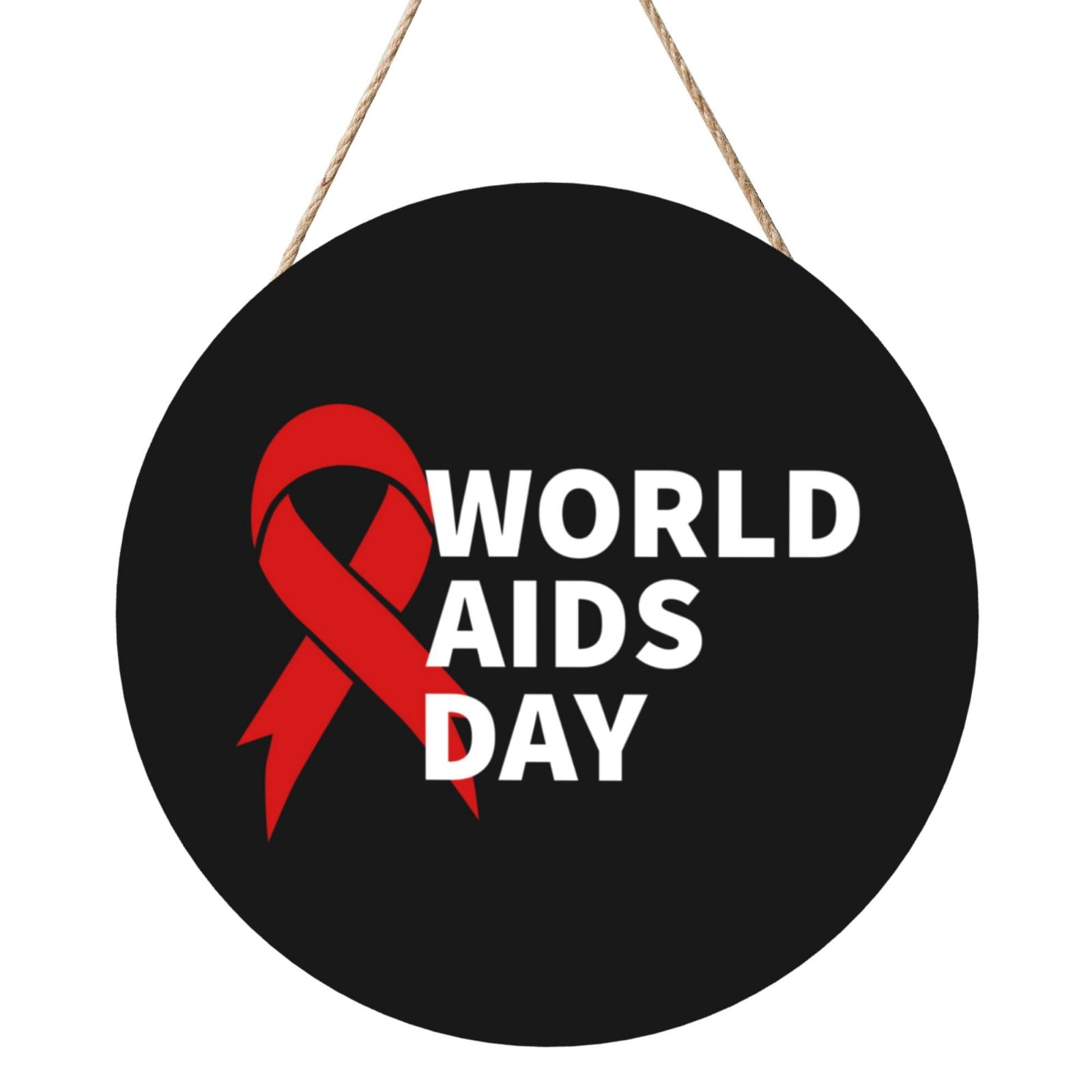 World Aids Day Red Ribbon Wooden Hanging Sign Ornament Welcome Sign For ...
