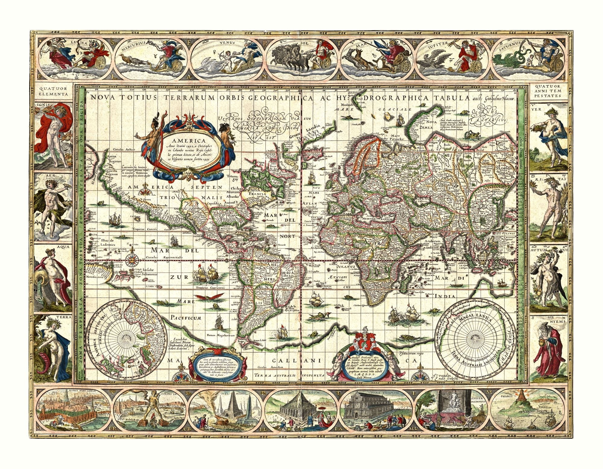 Historic Map - World America 1492 to 1499 - Bleau - 29.60 x 23 ...