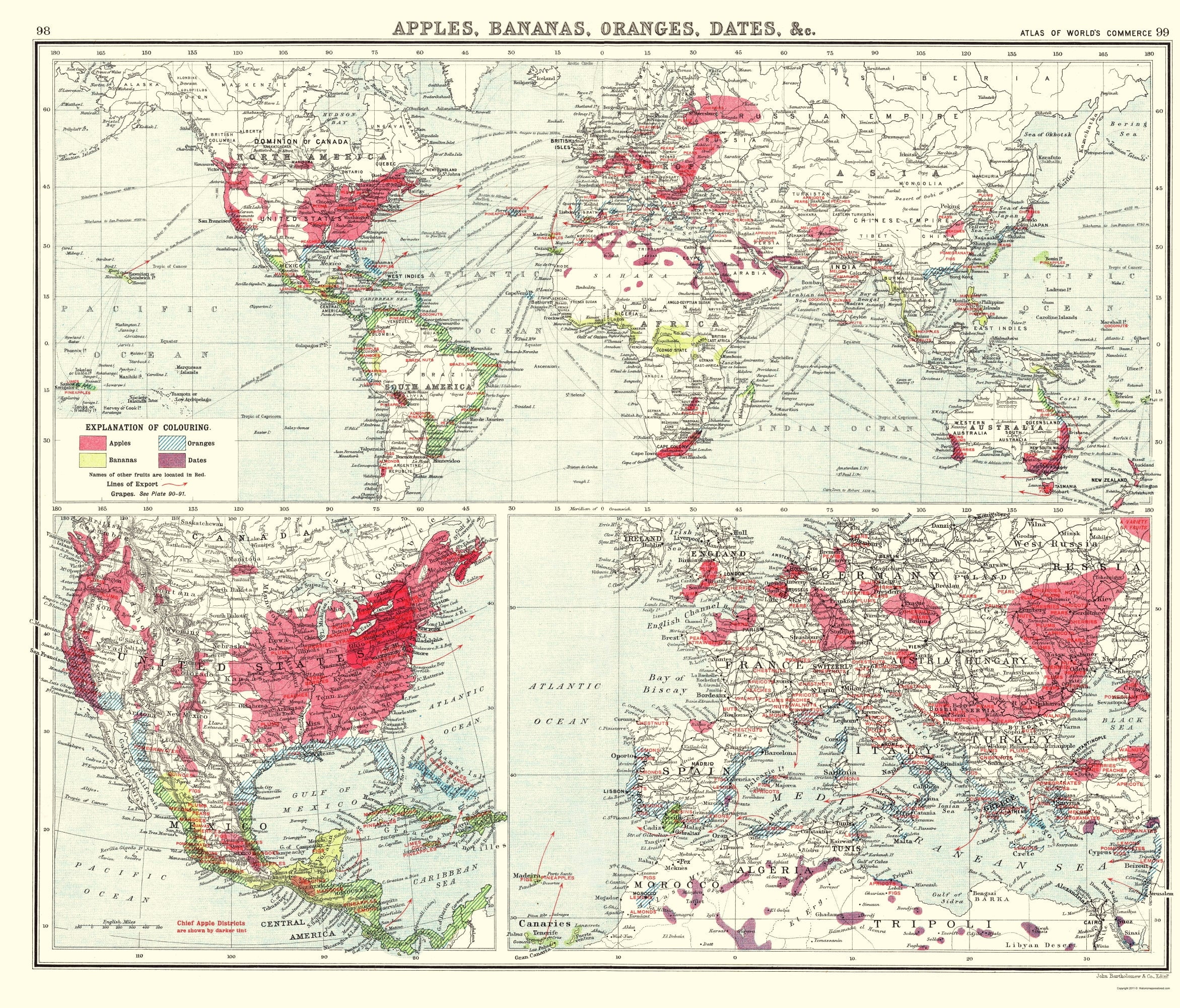 Historic Map - World Apples Bananas Oranges Dates - Newnes 1907 - 23 x ...