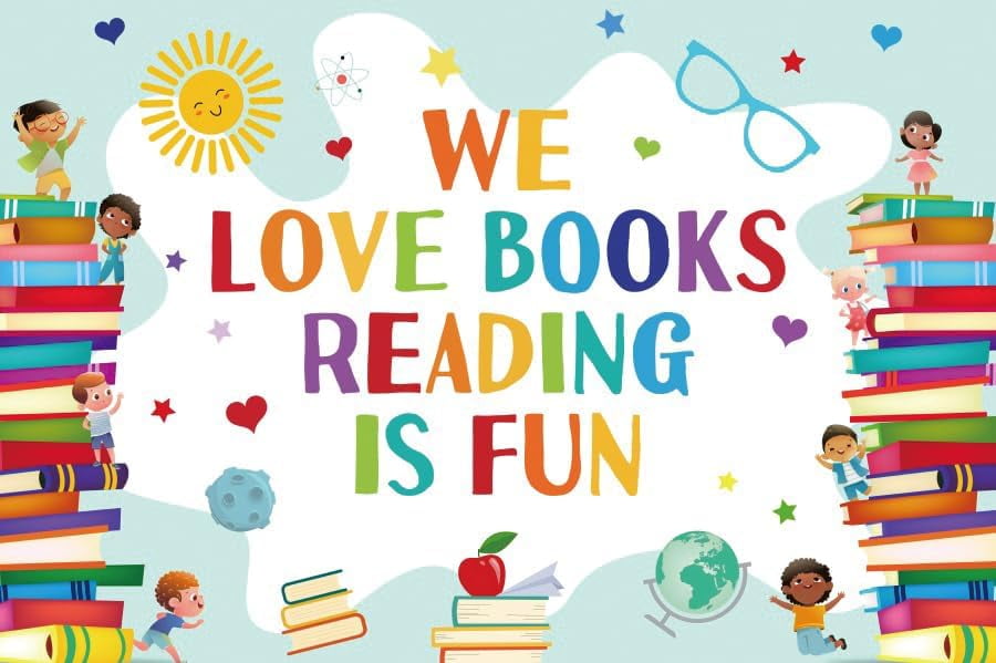 World Book Day Backdrop We Love Books Reading is Fun Children Students ...
